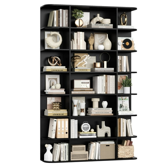 71" Triple Wide Bookshelf, 6 Tier Tall Bookcase with Storage, Large ...