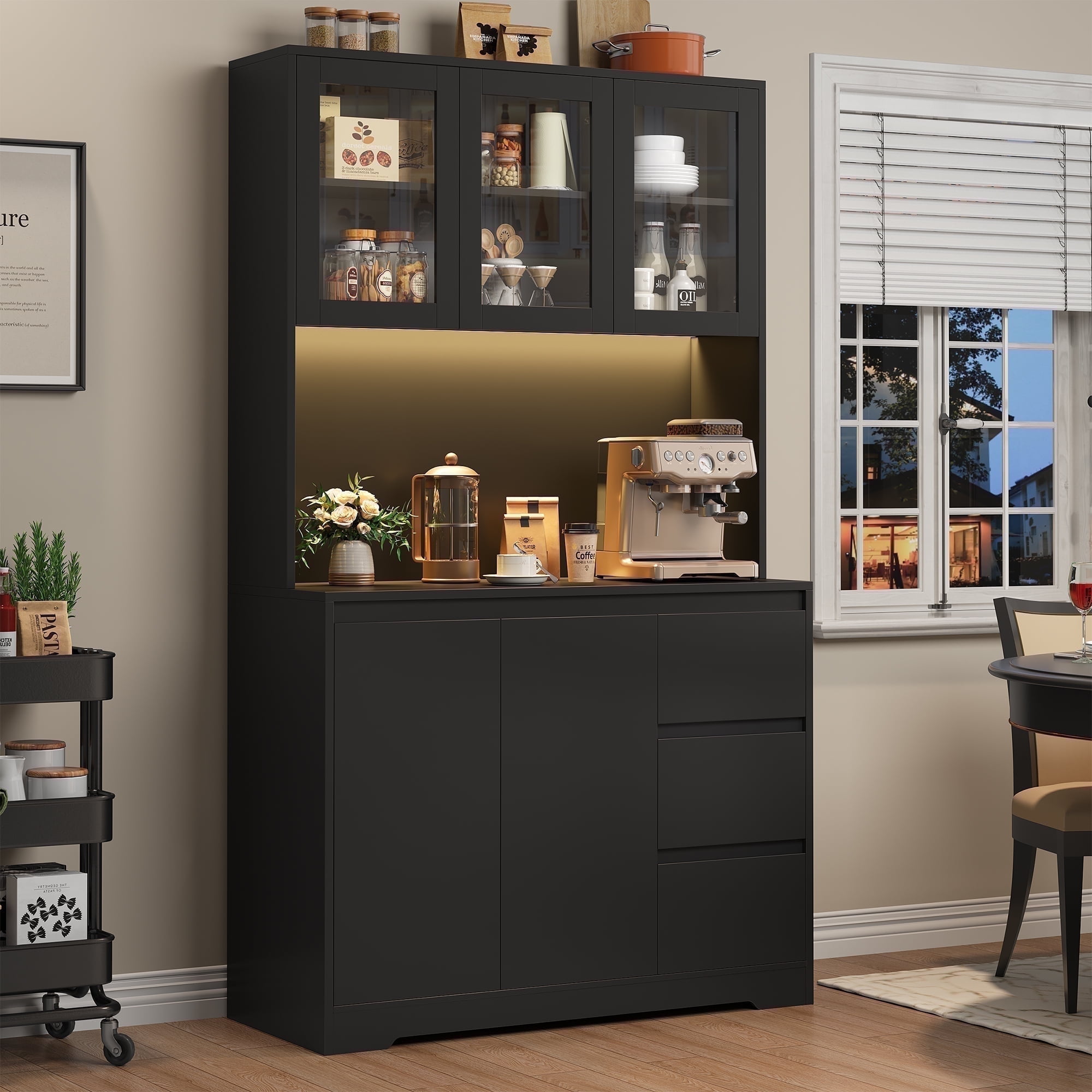 Homfa 70.9'' Kitchen Pantry Cabinet with Charging Station and LED Light ...