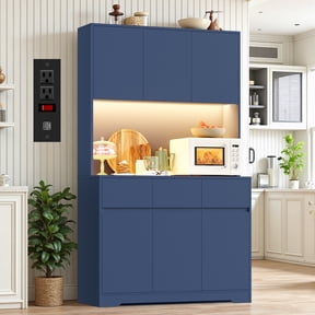 Homfa 70.9'' Kitchen Pantry Cabinet with Charging Station and LED Light ...