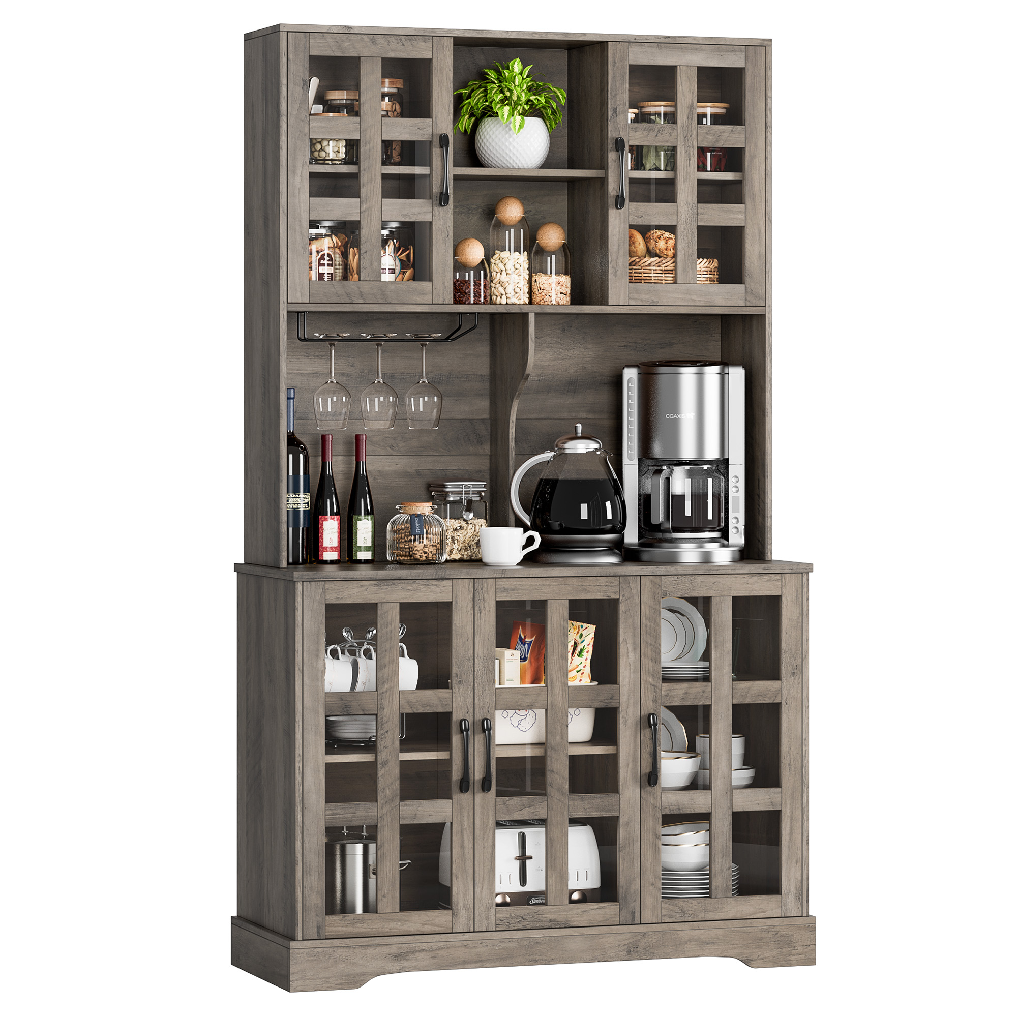 HOMCOM Wooden Kitchen Hutch, Pantry Cupboard with Glass Door ...