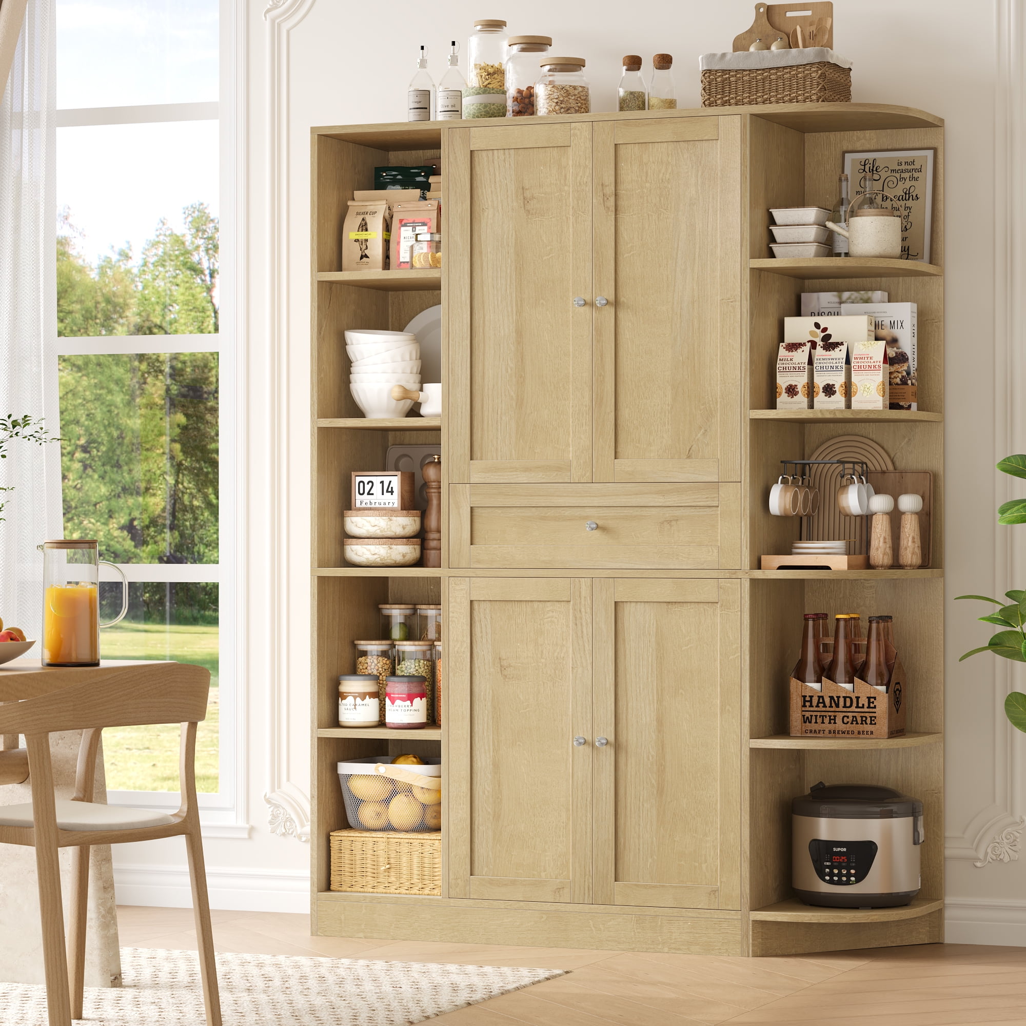 Homfa 70.9" Kitchen Pantry Storage Cabinet with Open Shelves & Drawers ...