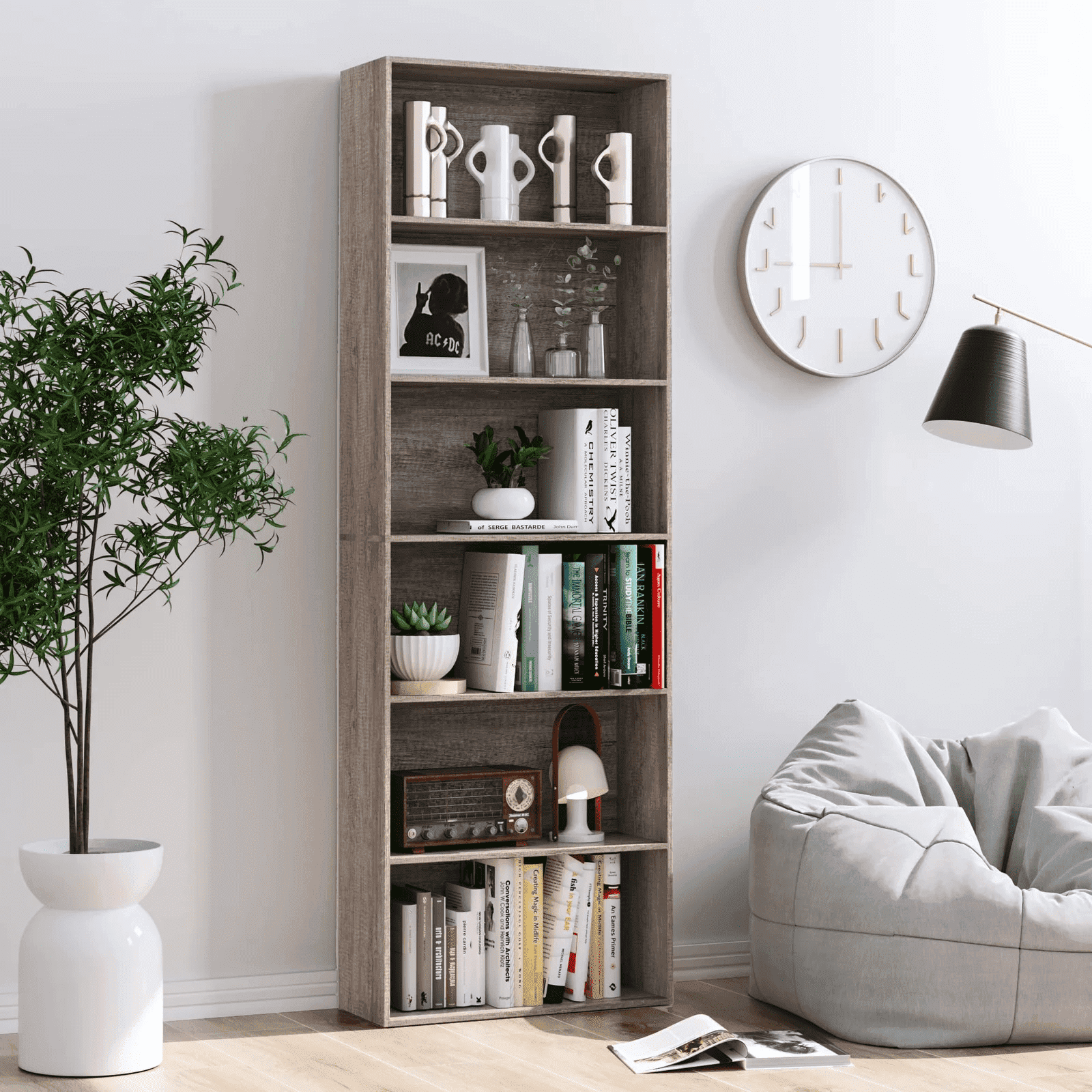 "Homfa 70.9"" Open Wooden Shelves, 6 Tier Display Bookshelf for Home ...