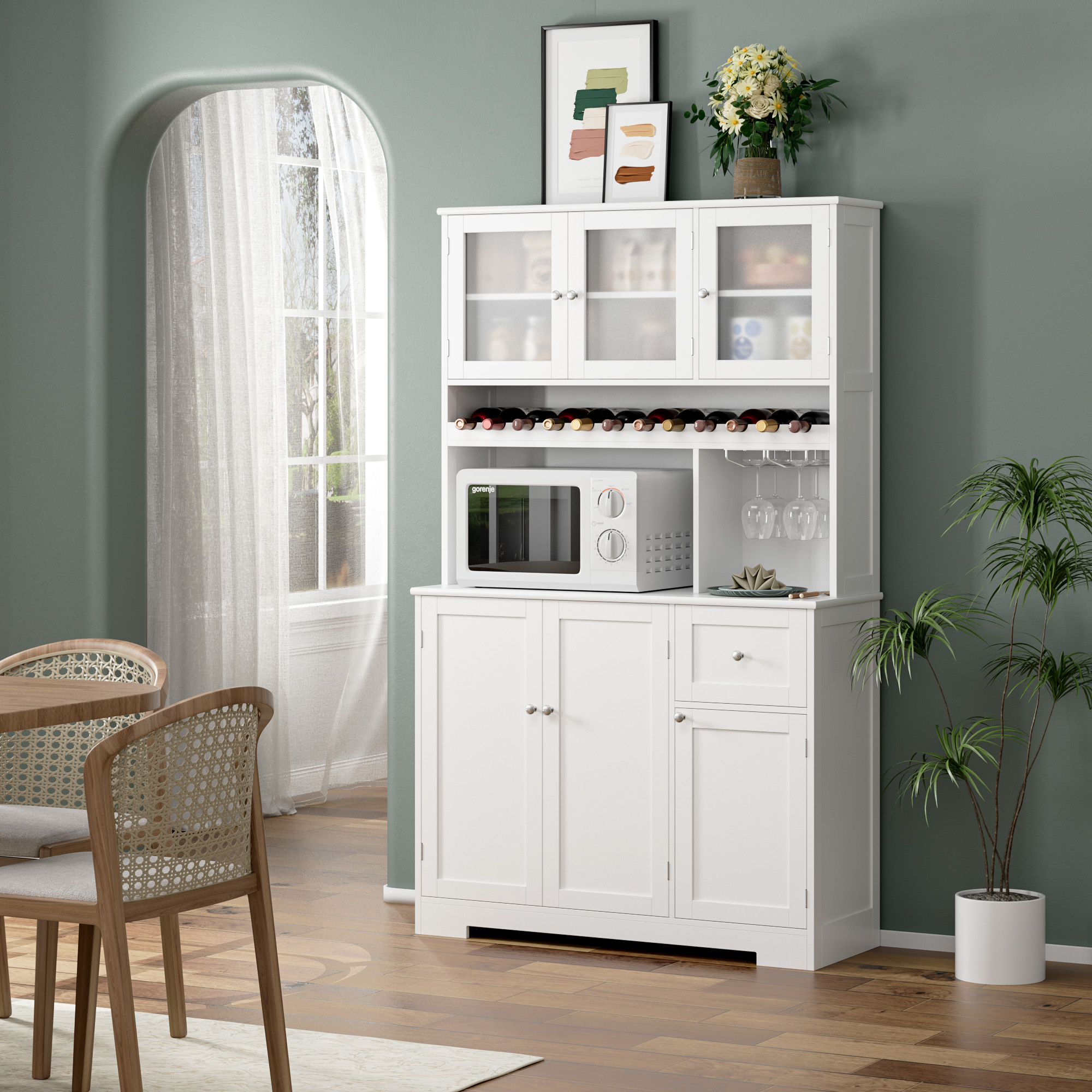 Bowery Hill Buffet with Hutch in Antique White - Walmart.com