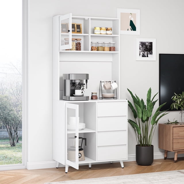 Homfa 70'' Tall Kitchen Cabinet, Tempered Glass, Large Microwave ...