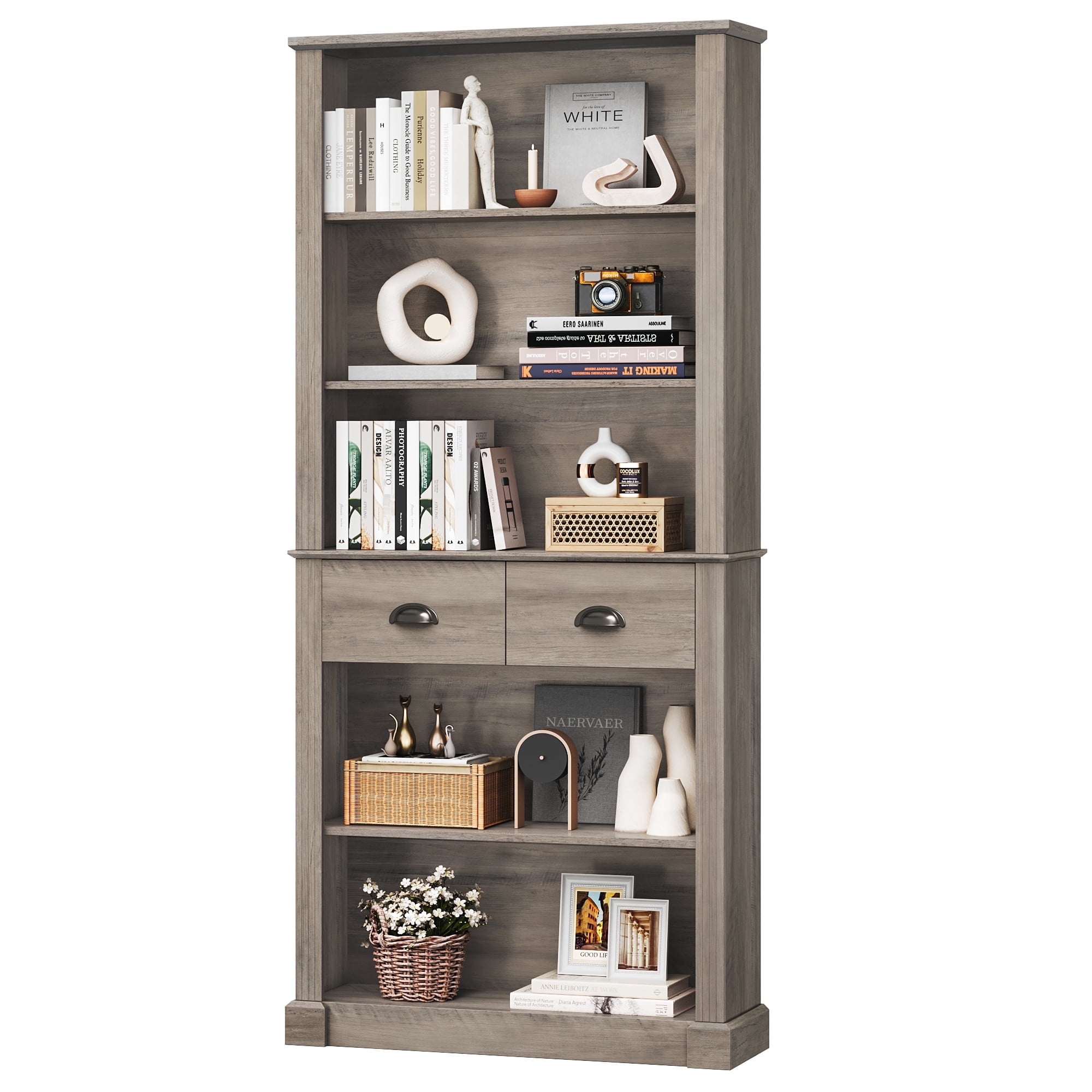 Homfa 71.8” Tall Bookshelf with 2 Drawer, 5 Tier Bookcase with ...