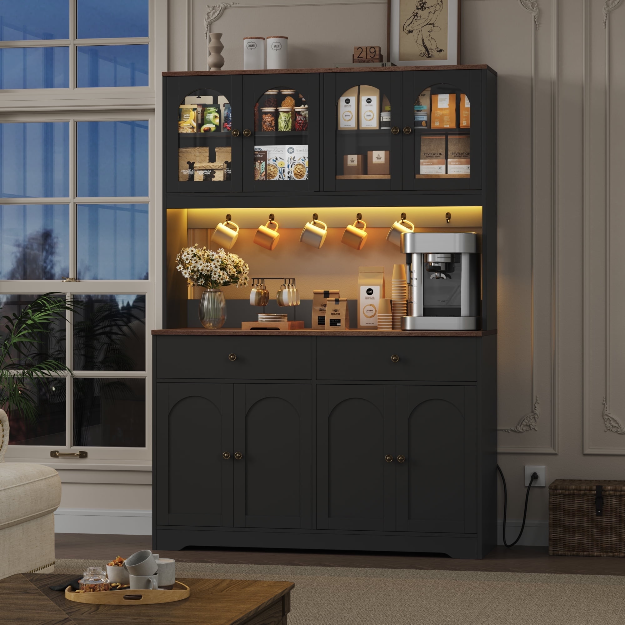 Homfa 71" Kitchen Pantry with LED Lights and Charging Station ...