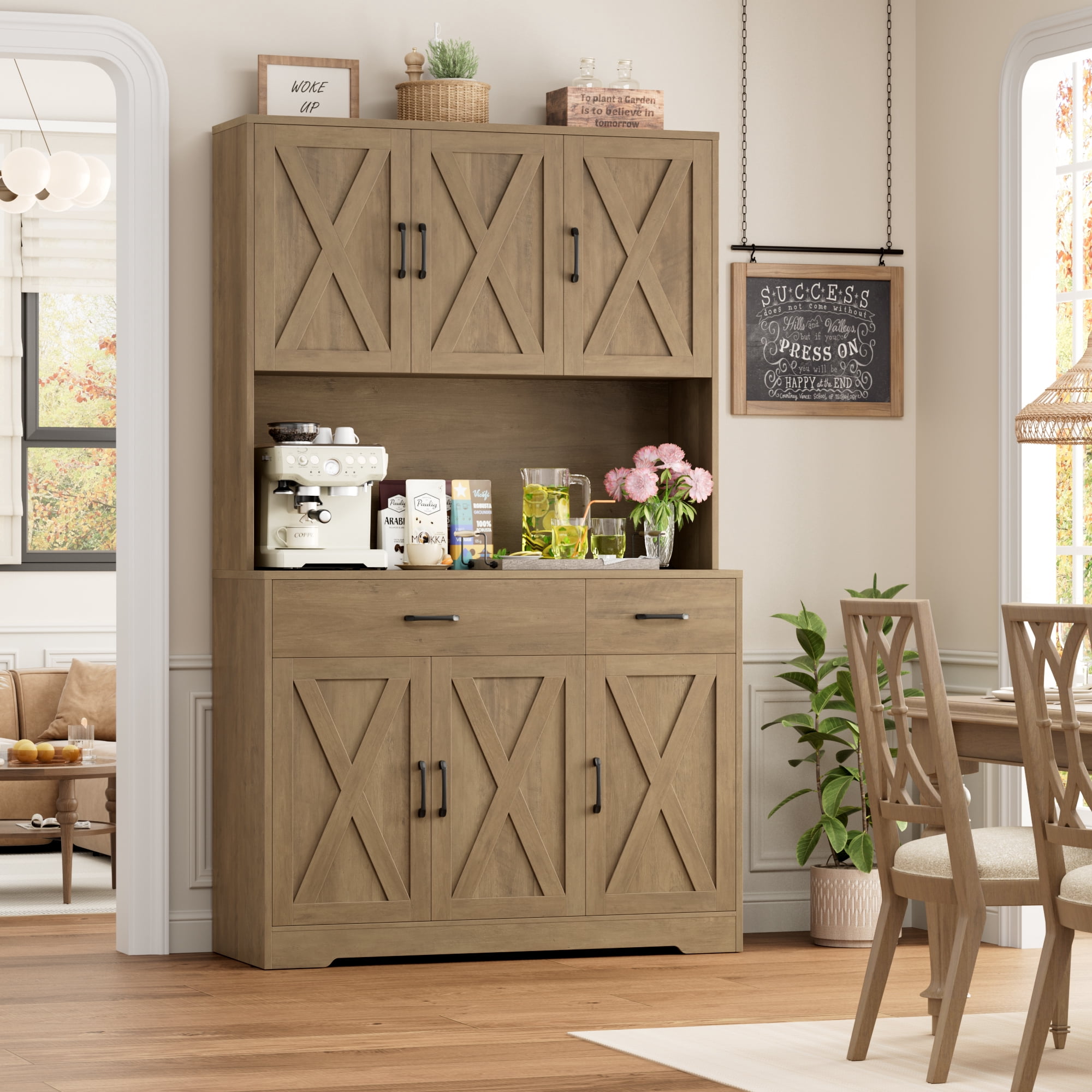 Homfa 71" Kitchen Pantry with Charging Station, Freestanding Cupboard ...