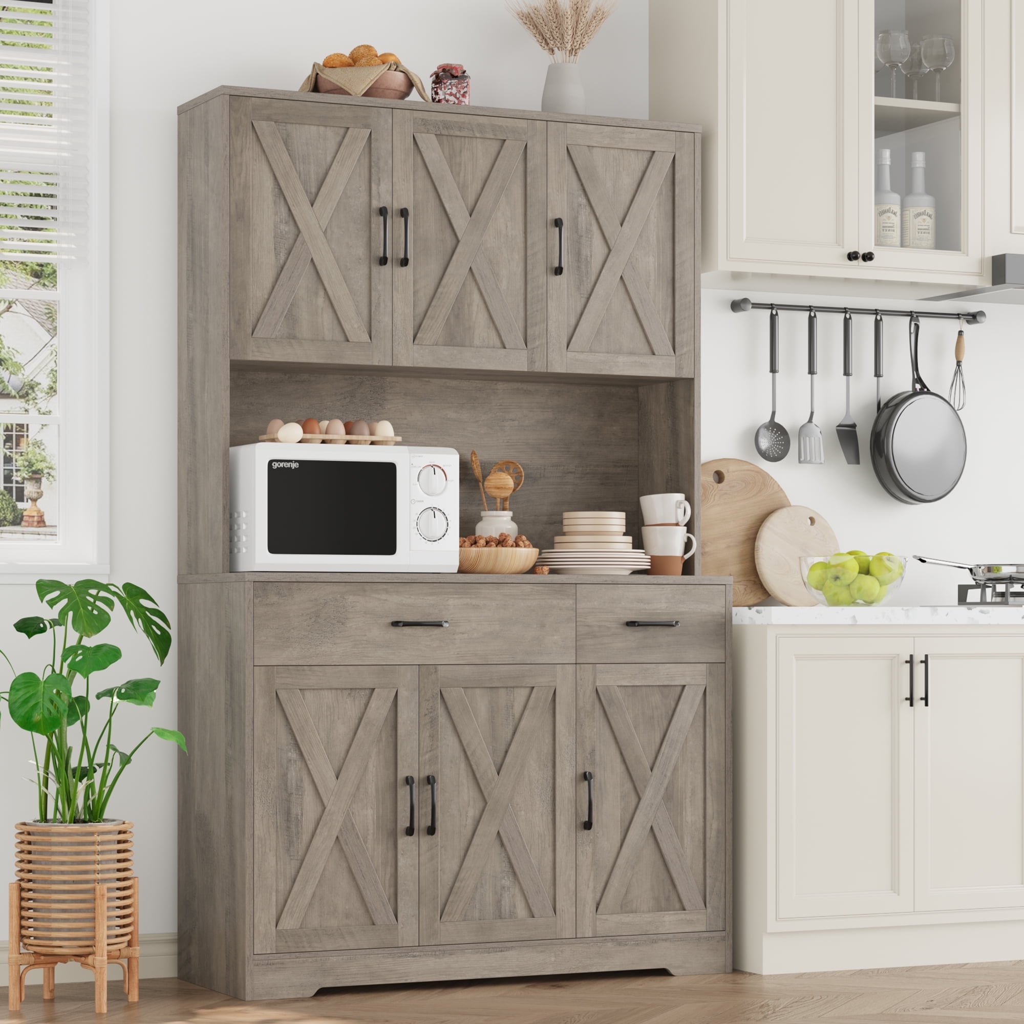 Homfa 71" Kitchen Pantry with Charging Station, Freestanding Cupboard ...