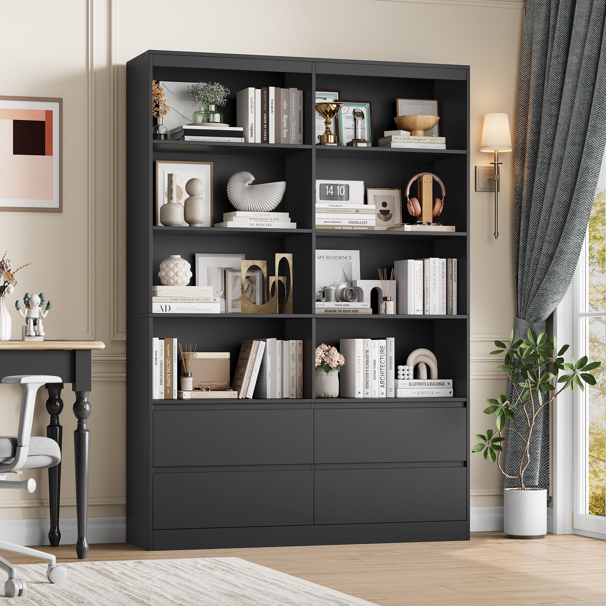 Homfa 71″ Tall Bookcase with 4 Drawers, 8 Cubes 6-Tier Double Row ...