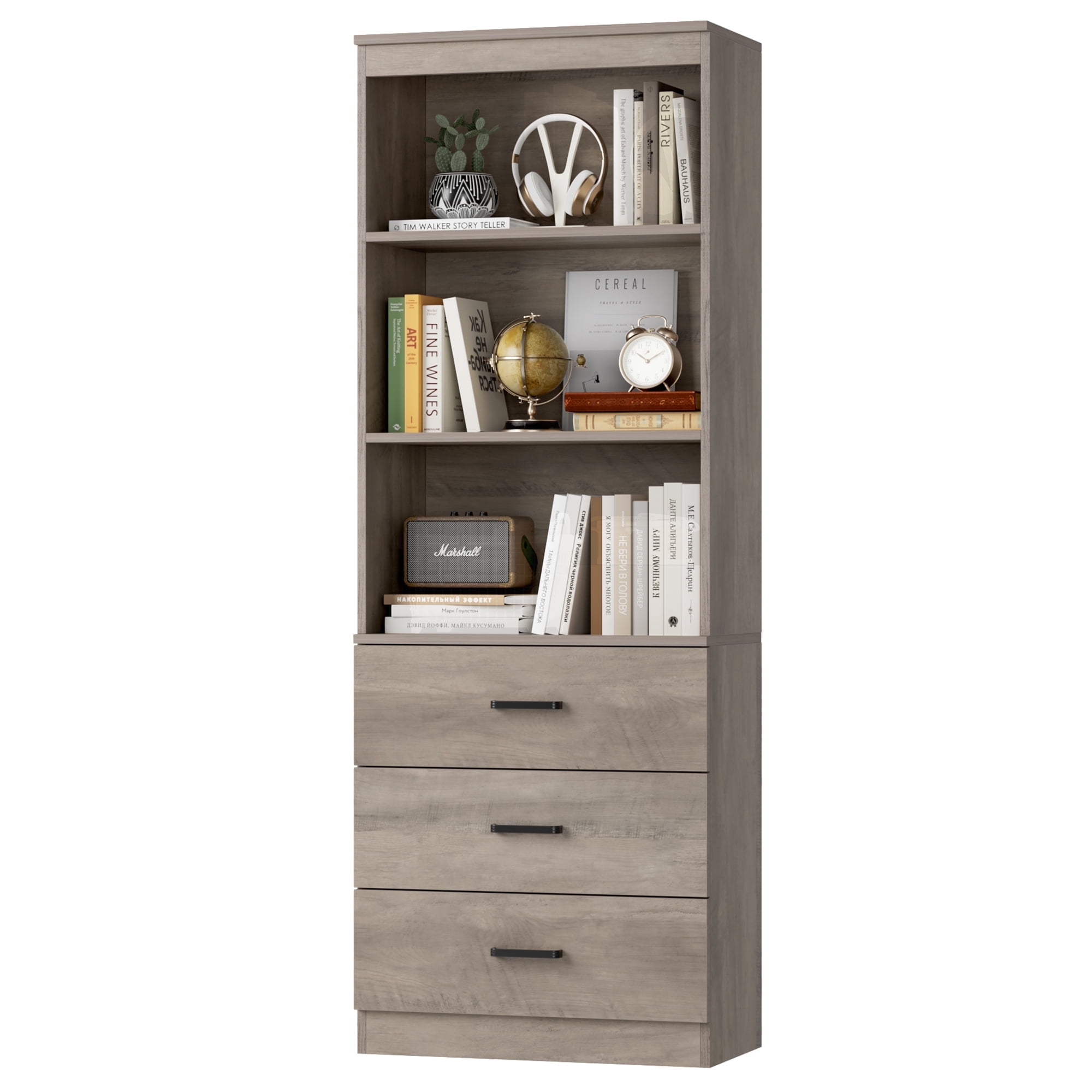 Homfa 71" Tall Bookcases with 3 Large Drawers, 3 Tier Wooden Storage ...