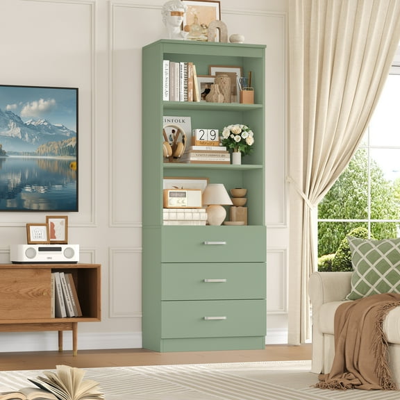 3 Tier Bookcase,Farmhouse Book Shelf with Drawer and Doors,70.9"Wooden ...