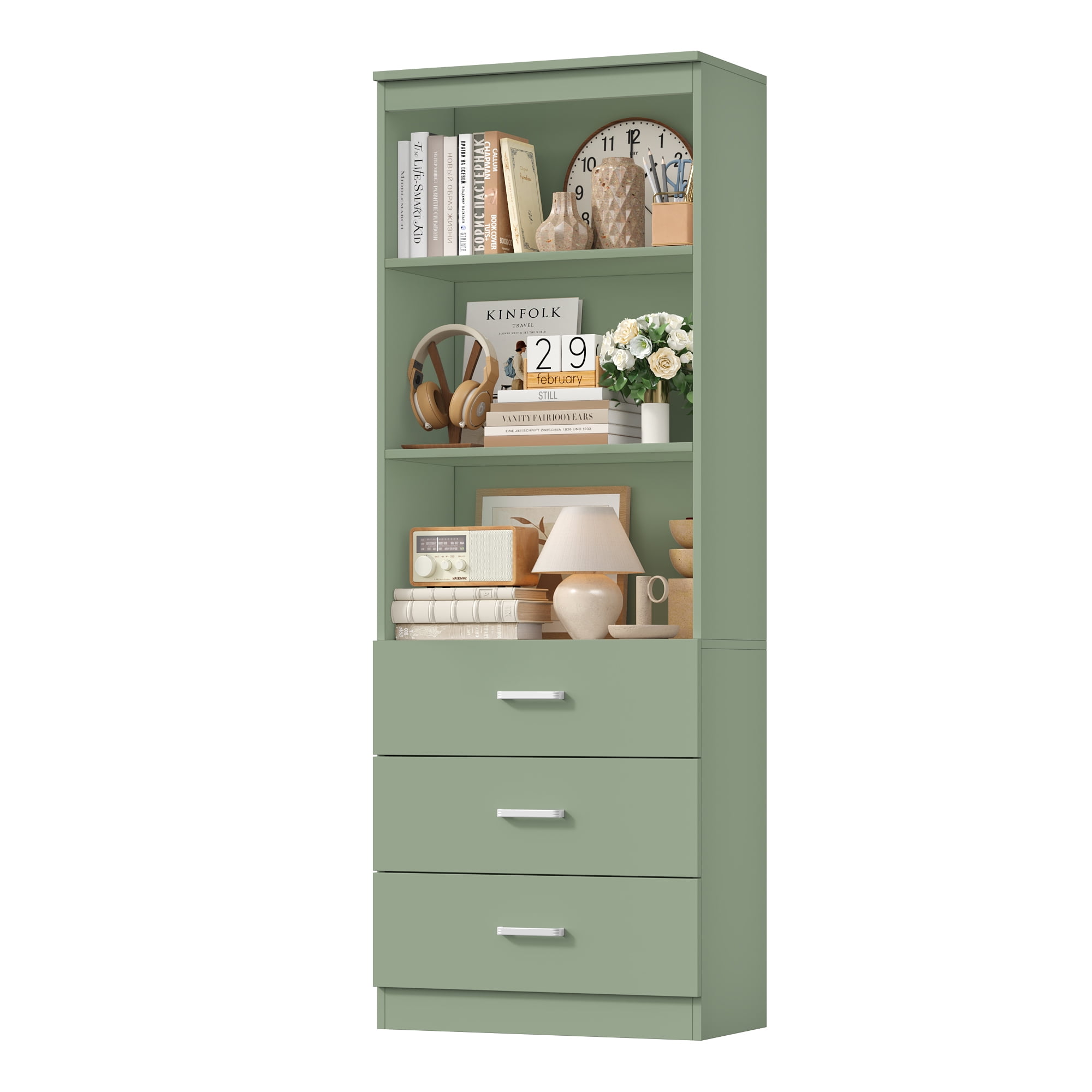 Homfa 71" Tall Bookcases with 3 Large Drawers, 3 Tier Wooden Storage ...