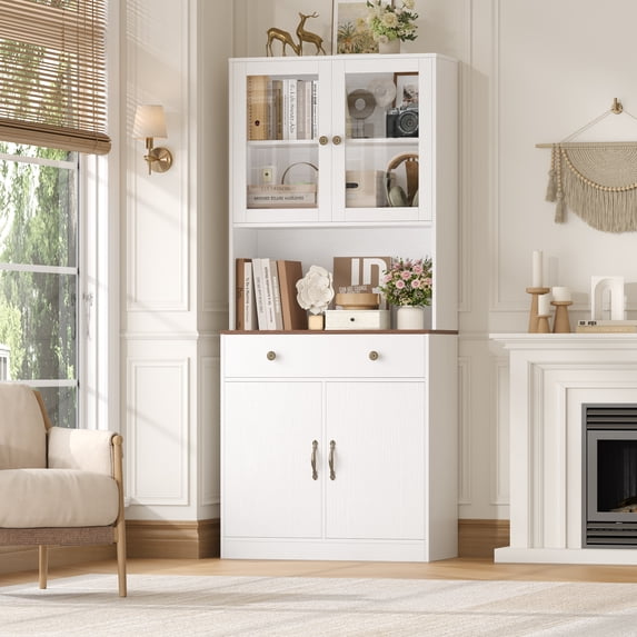 Homfa 71'' Tall Bookshelf with Drawer, 4 Doors Bookcase and Bookshelf ...