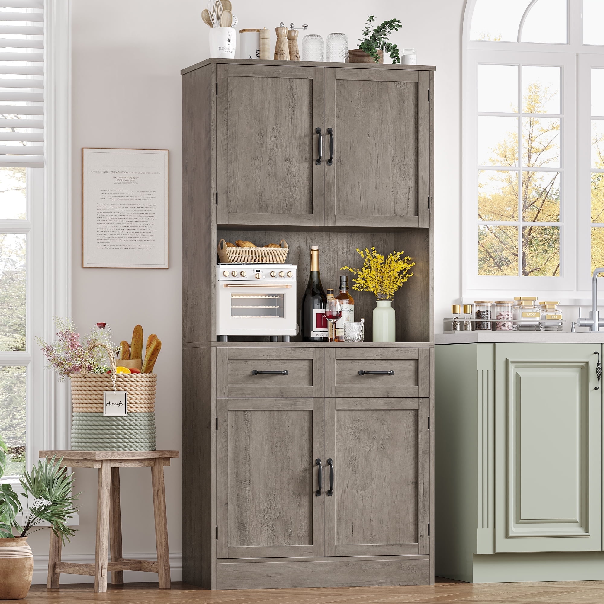 Homfa 71" Tall Farmhouse Storage Cabinet, Kitchen Pantry with 2 Drawers ...