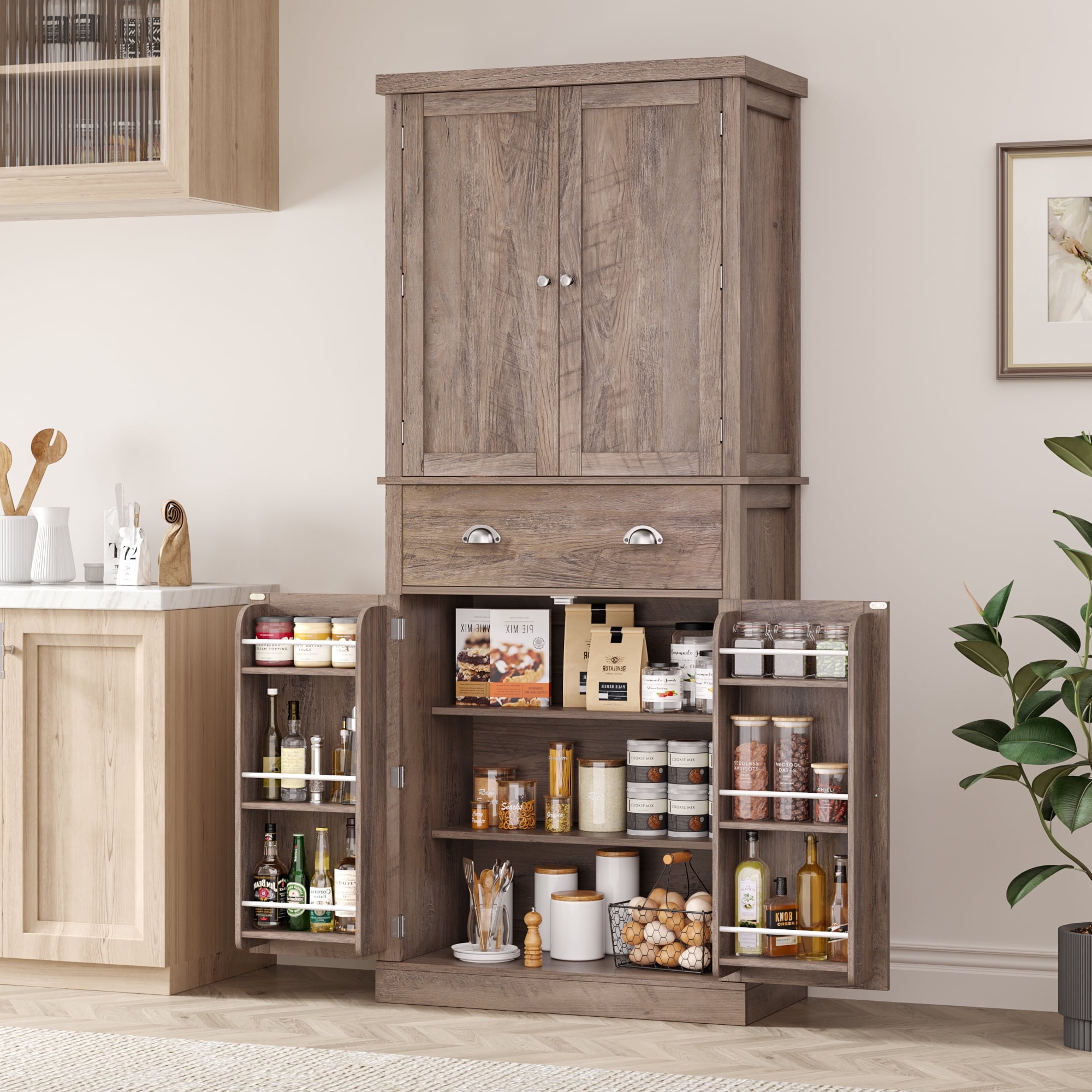 PWFE 72" Tall Traditional Kitchen Pantry Cabinet, 6-Tier WIDE Storage ...