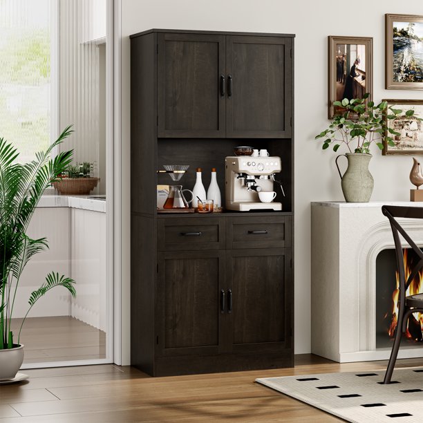 Homfa 71" Tall Modern Farmhouse Storage Cabinet, Kitchen Pantry with 2 ...
