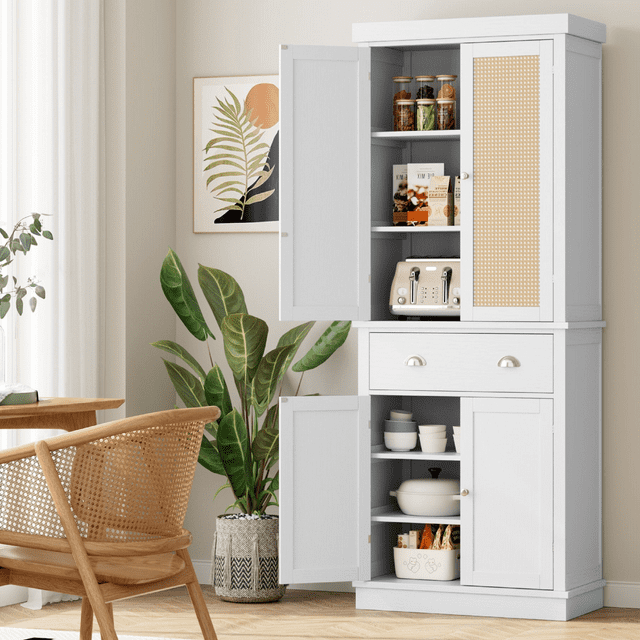 Homfa 72.4''H Tall Kitchen Pantry with 4 Doors, Large Drawer Storage ...
