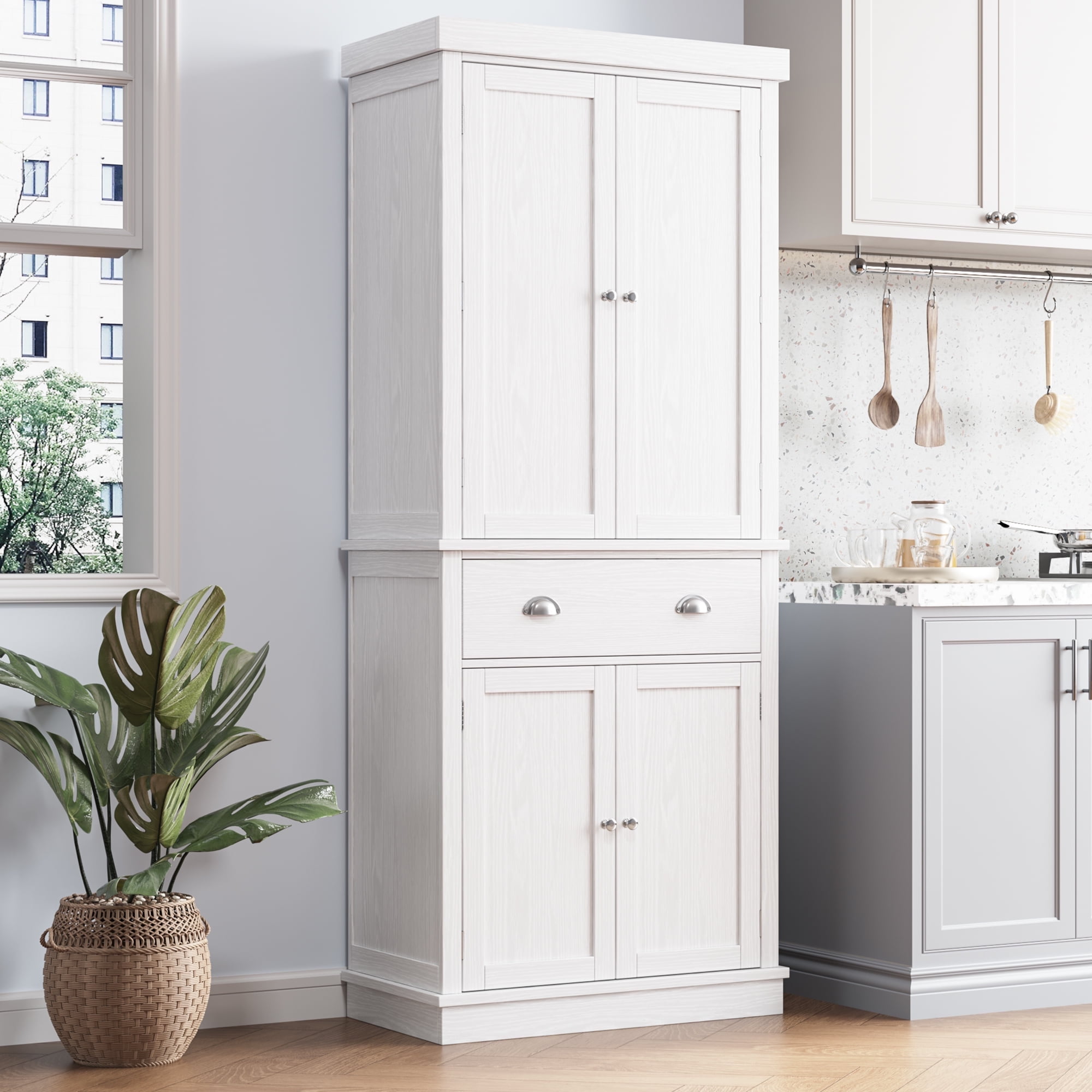 Homfa 72.4'' Tall Kitchen Pantry with 4 Doors, Large Drawer Shelves ...