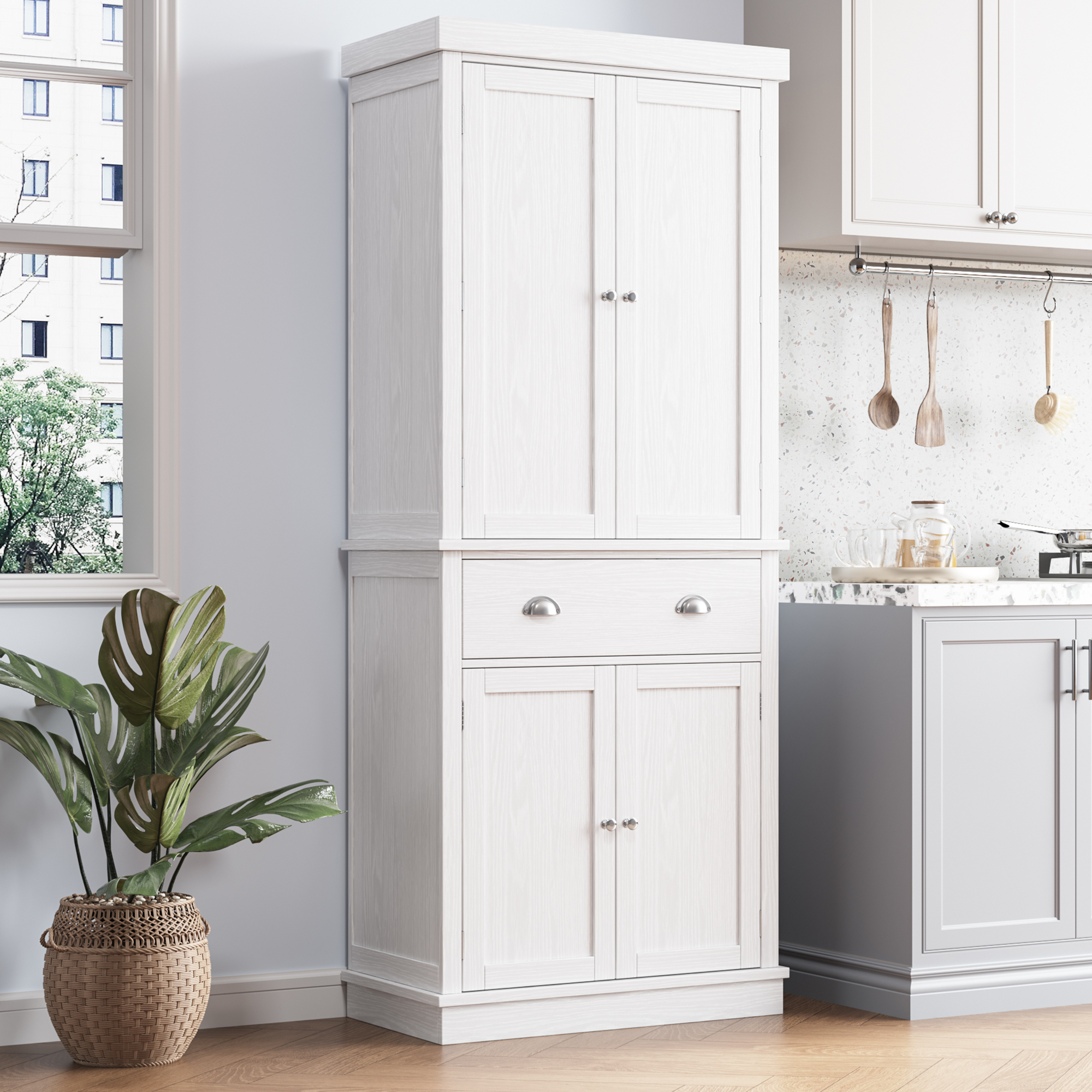 Homfa 72.4'' Tall Kitchen Pantry with 4 Doors, Large Drawer Storage ...