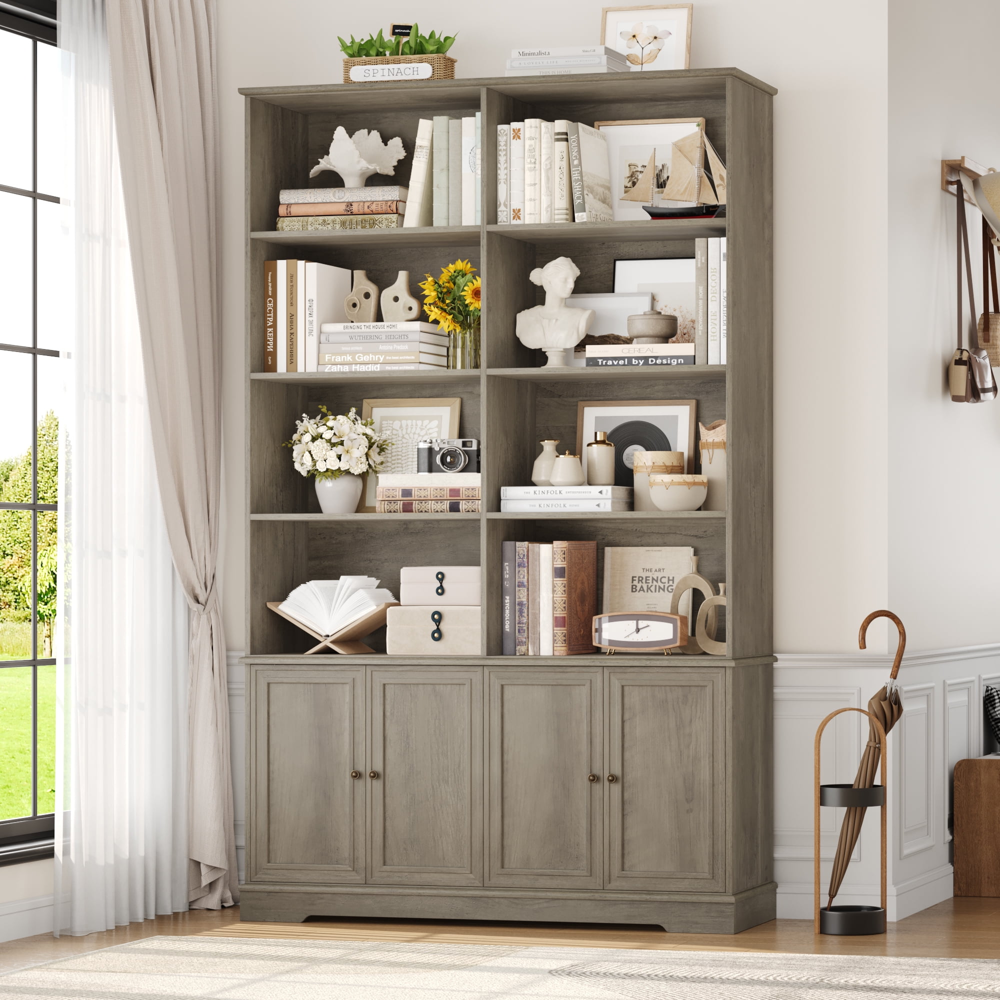 Homfa 73'' Tall Bookcase, 6-Tier 8 Cubes Display Bookshelf, 4 Doors ...