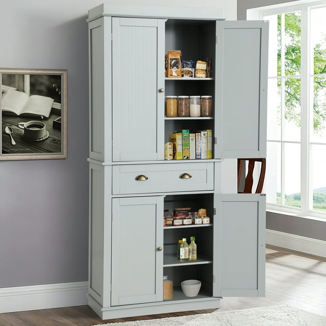 Homfa 72'' Tall Kitchen Pantry with 4 Doors, Large Drawer 6-Tier ...