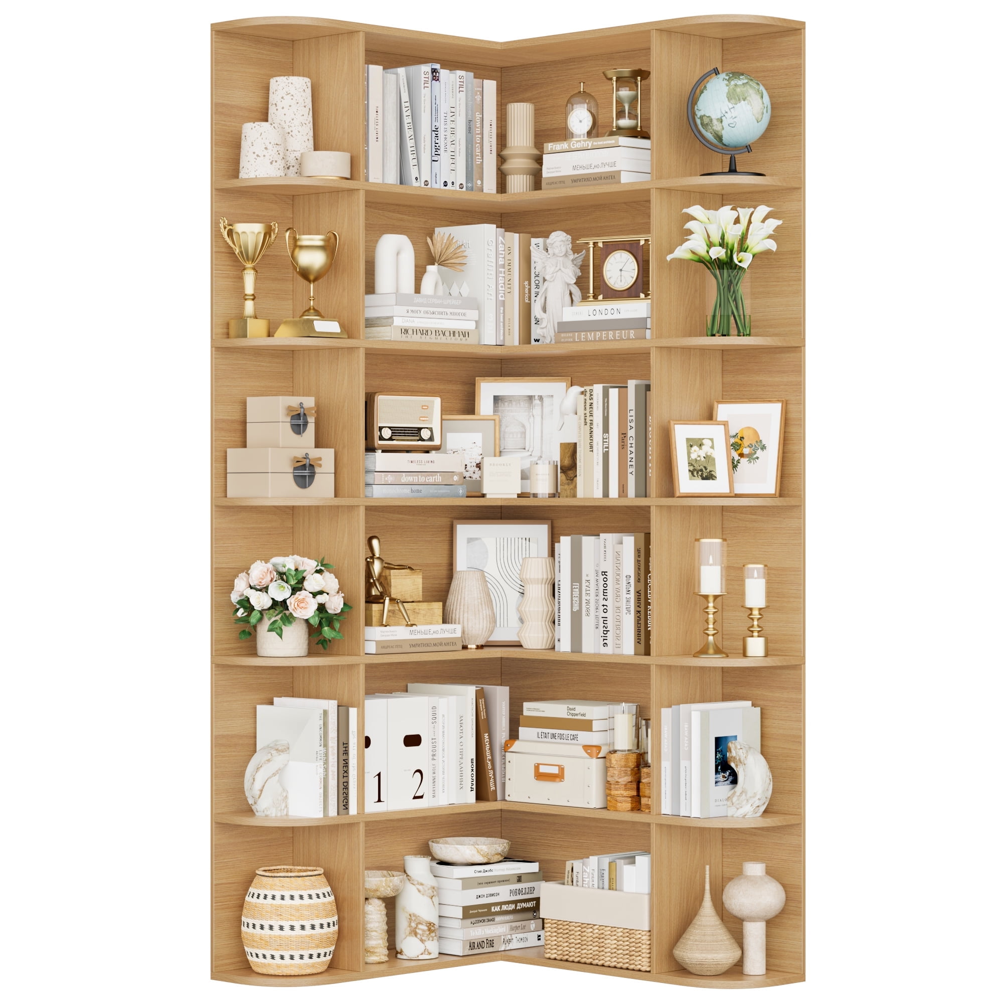 Homfa 73.9” Tall Corner Bookcase, 6 Tier L-Shaped Large Display ...