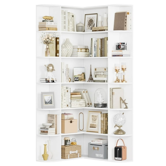 Cyclysio Corner Shelf 6 Tiers Large Tall Corner Bookshelves with Baffle ...
