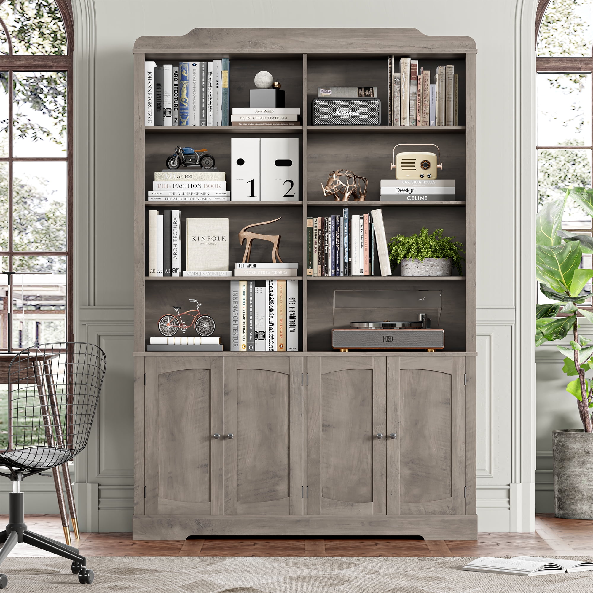 Homfa 73'' Double Wide 6-Tier 4 Doors Bookcase,8 Cubes Wood Display ...