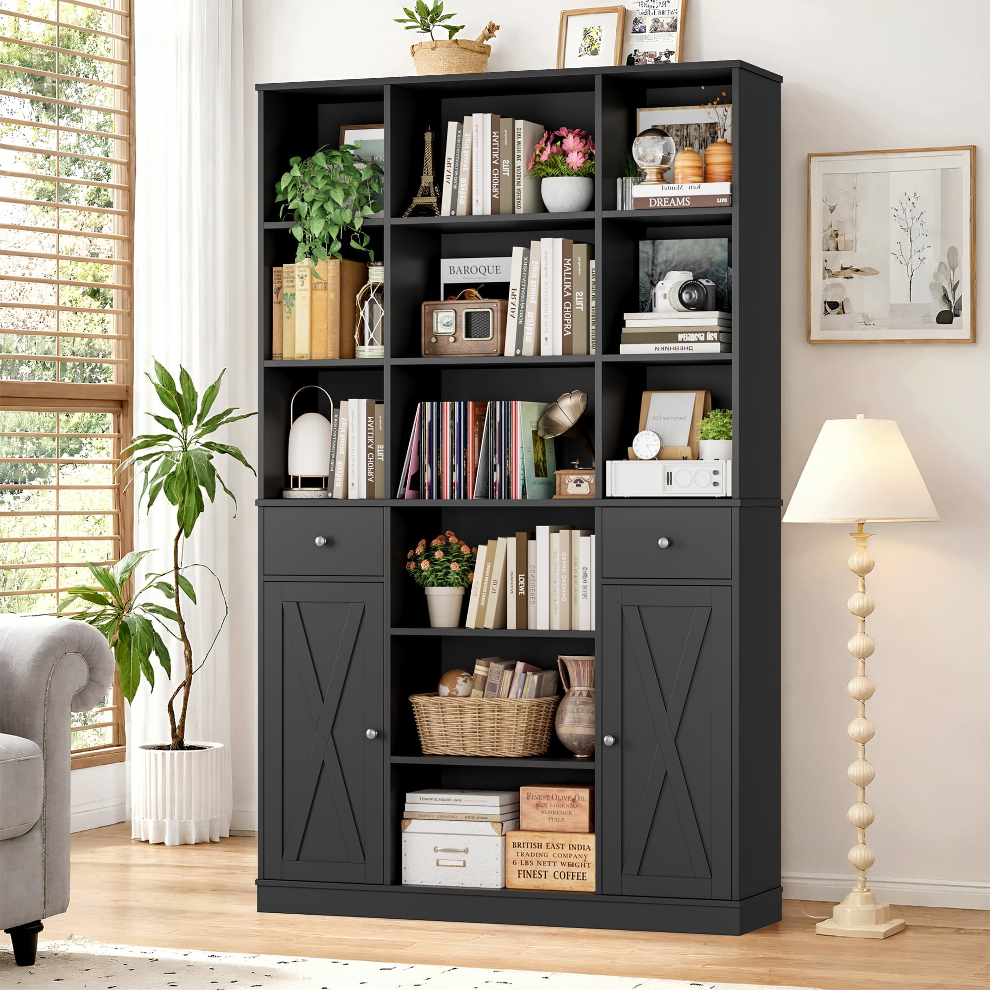 Homfa 74.2" Tall Bookcases with 2 Drawers & Adjustable Book Shelf, 6 ...