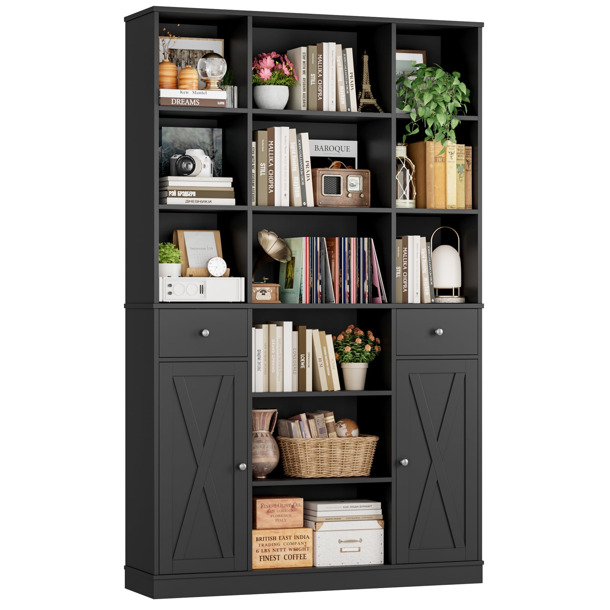 Homfa 74.2" Tall Bookcases with 2 Drawers & Adjustable Book Shelf, 6 ...