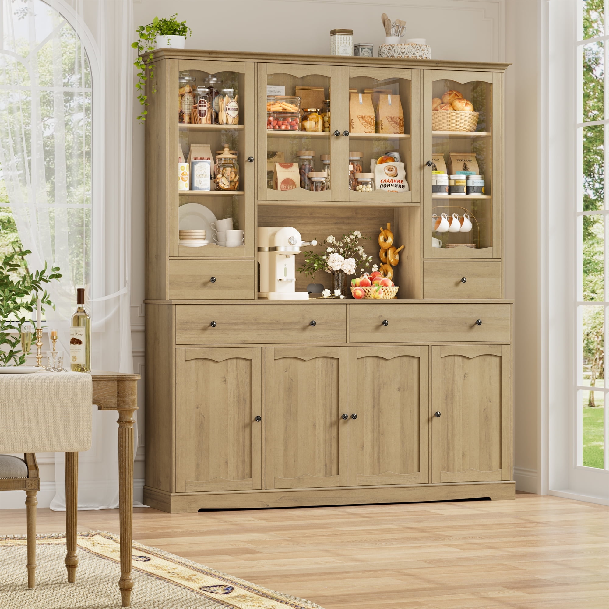 Homfa 74.2'' Tall Kitchen Pantry with 8 Doors Storage Hutch, Large Wood ...