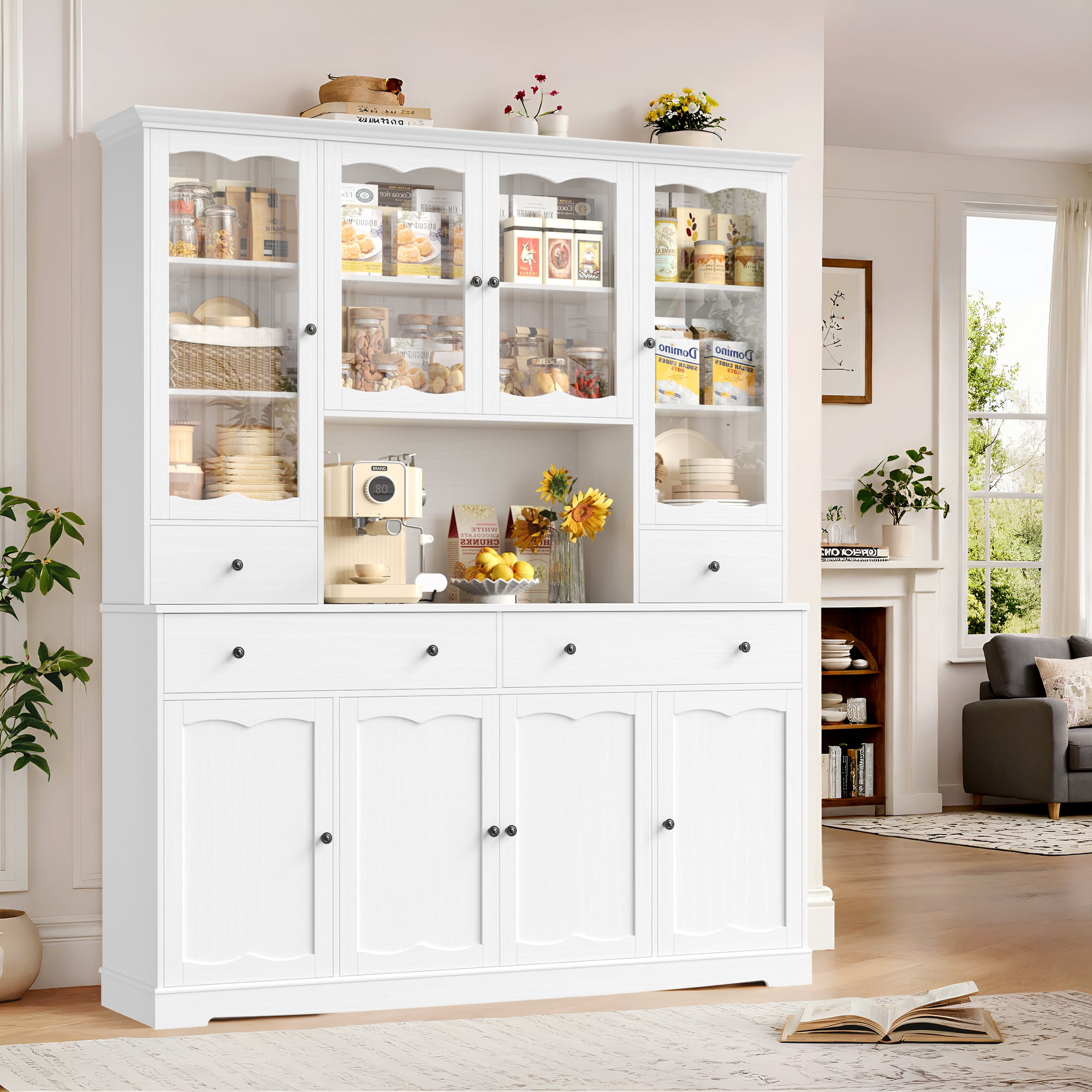 Homfa 74.2'' Tall Kitchen Pantry with 8 Doors Storage Hutch, Large Wood ...
