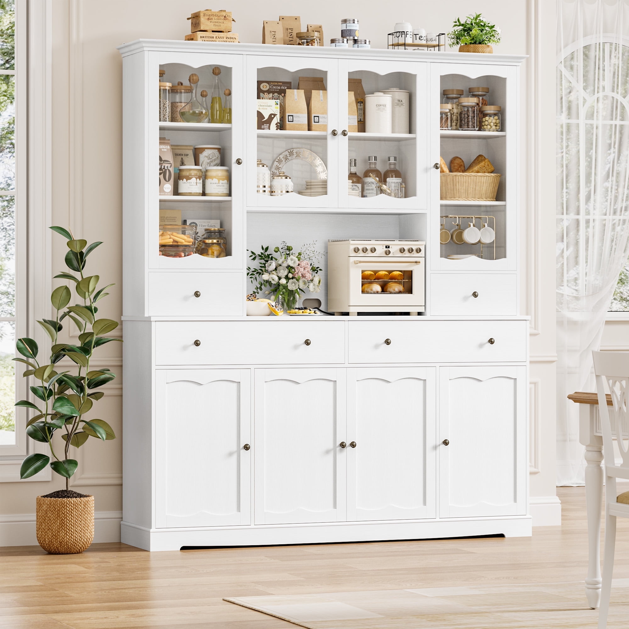 Homfa 74.2'' Tall Kitchen Pantry with 8 Doors Storage Hutch, Large Wood ...