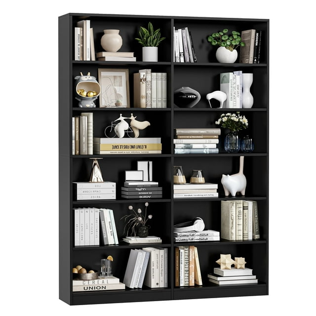 Homfa 74.3” Double Wide 6-Tier Bookcase, Extra Large Wooden ...