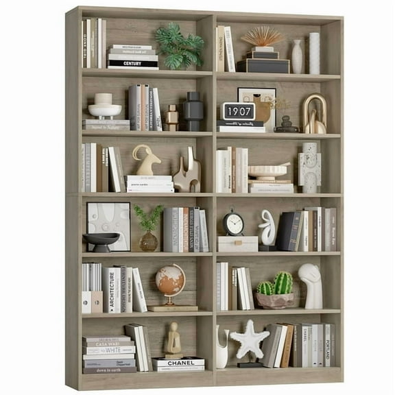 Bookshelf and Bookcase with Doors – 6 Tier Double Wide Large ...