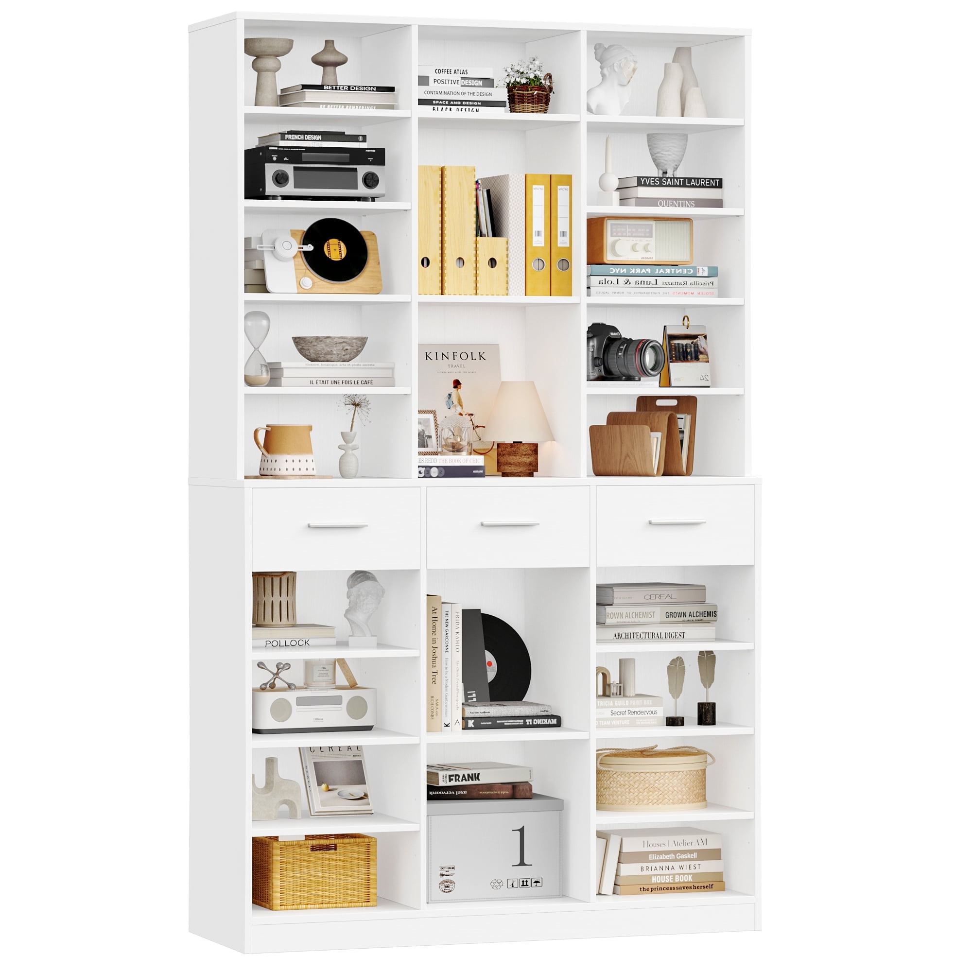 Homfa 75-Inch Bookshelf and Bookcase with 3 Drawers, Wooden Storage ...