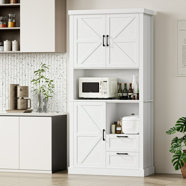 Homfa 76" Tall Kitchen Pantry, Free-standing Wood Storage Cabinet with ...