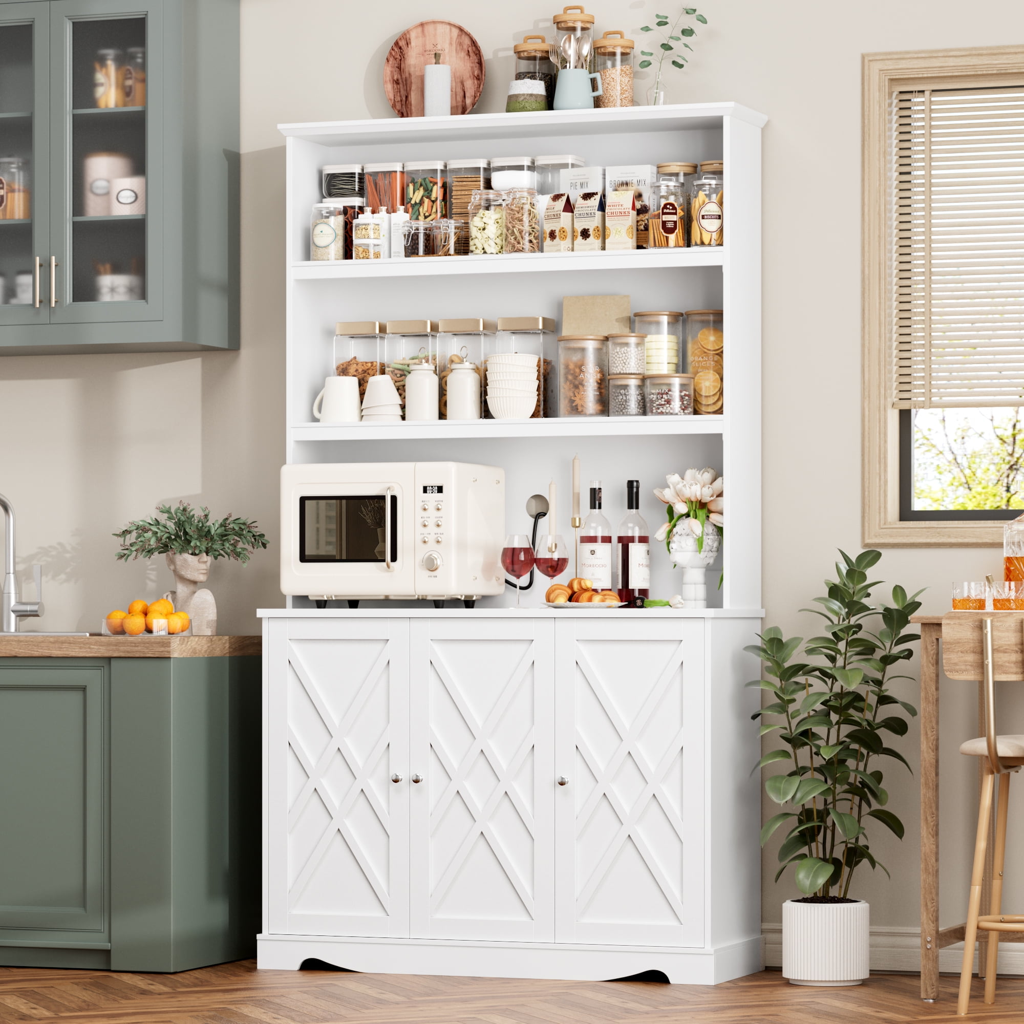 Homfa 77.2” Kitchen Pantry Cabinet with Microwave Stand, 3 Door Hutch ...
