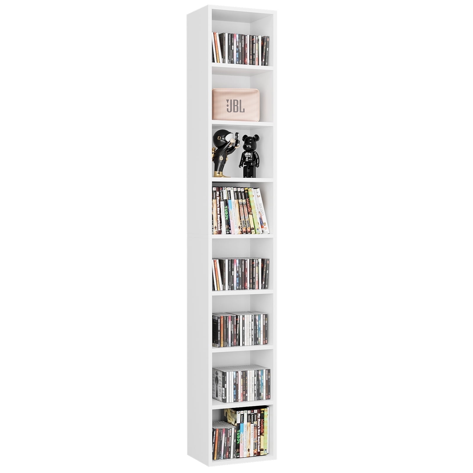 Homfa 8-Tier Media Tower with 4 Adjustable Shelves, CD DVD Storage, White - Walmart.com