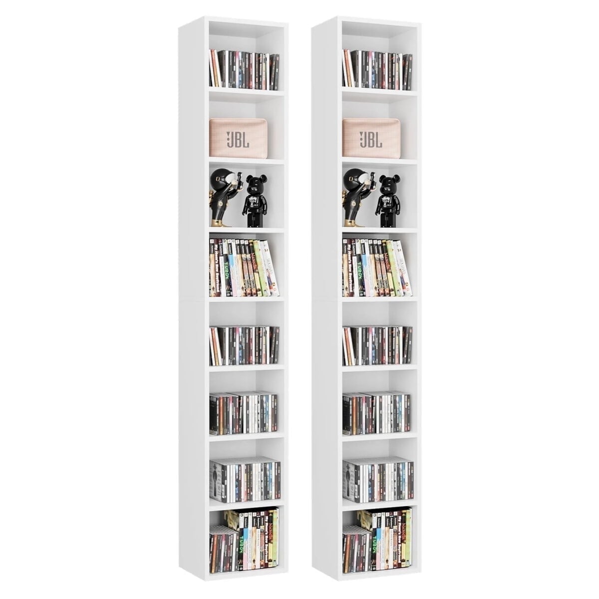 Homfa 8-Tier Media Tower, CD DVD Media Storage Unit with 4 Adjustable ...