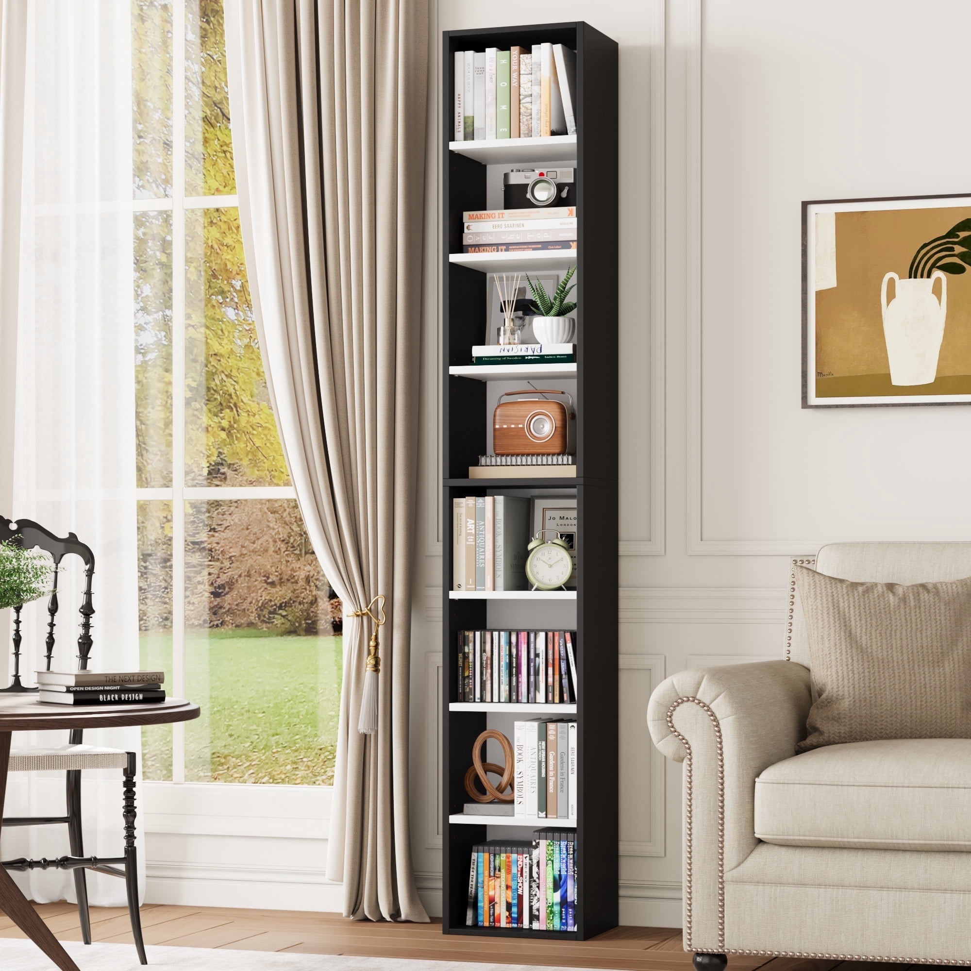 Homfa 8-Tier Wood Bookcase, 71'' Tall Storage Cube Organizer with ...
