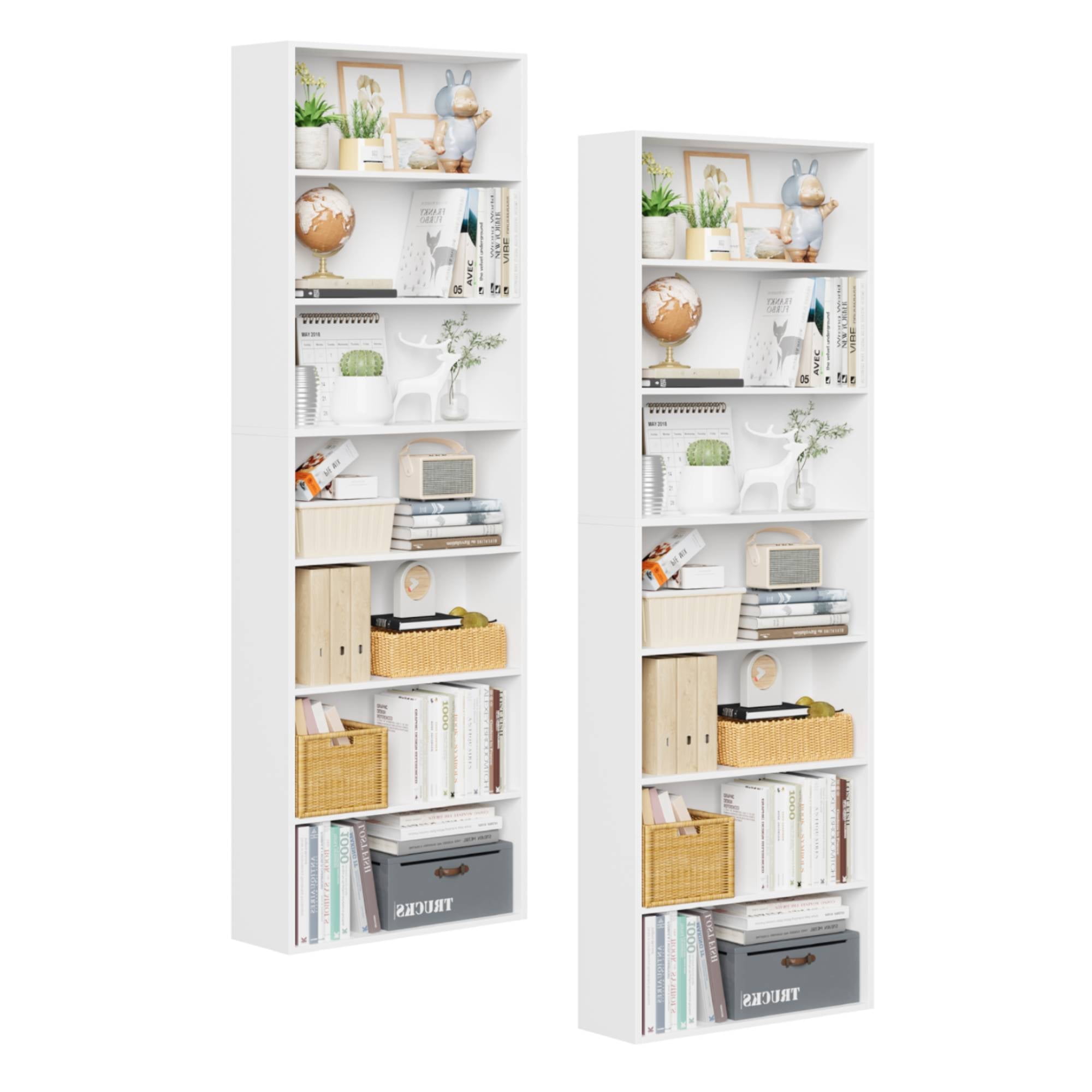 Homfa 82" Tall Bookcases Set of 2, Freestanding Display Storage Shelves ...