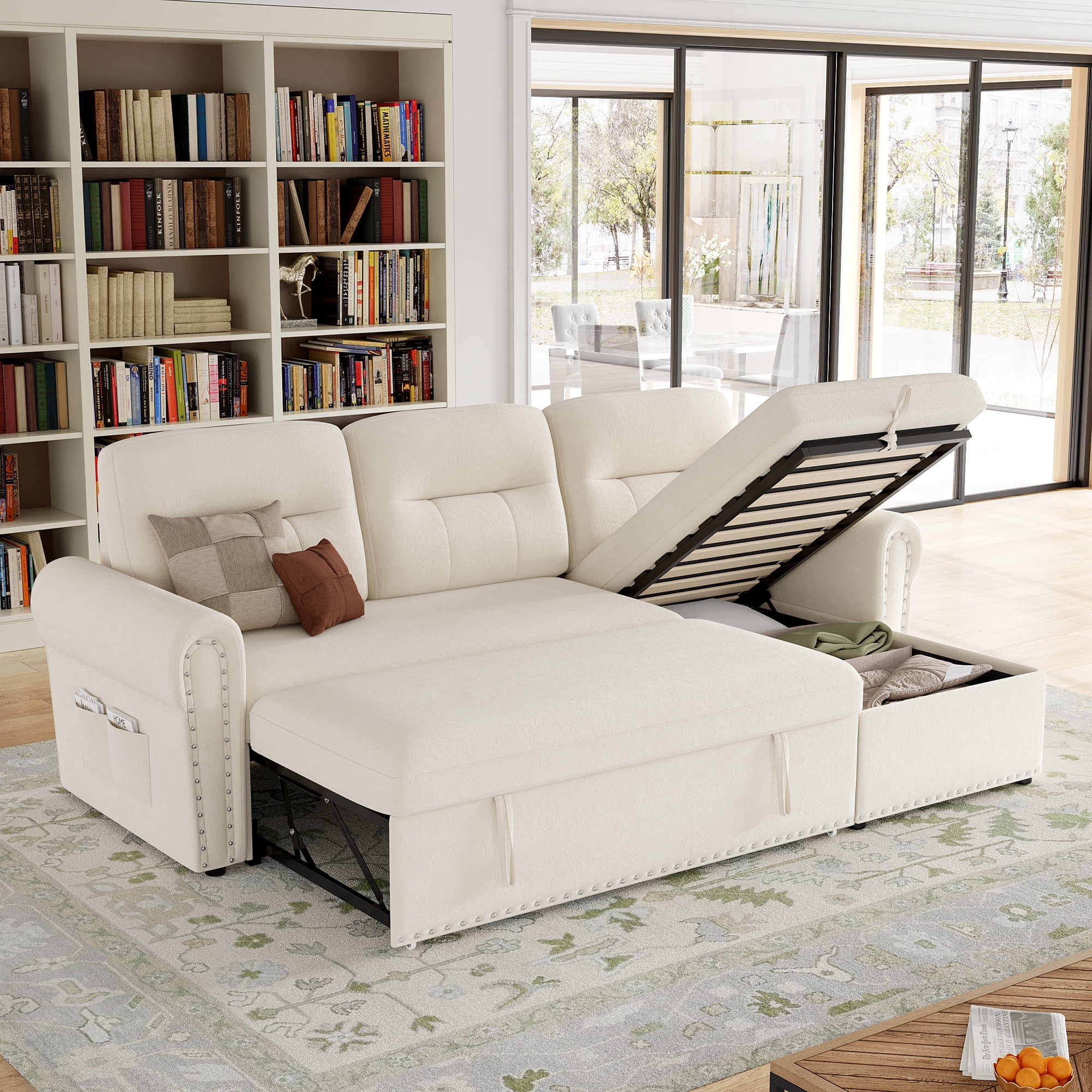 Homfa Sectional Sofa with Storage Chaise, L-Shaped Velvet Sofa with ...