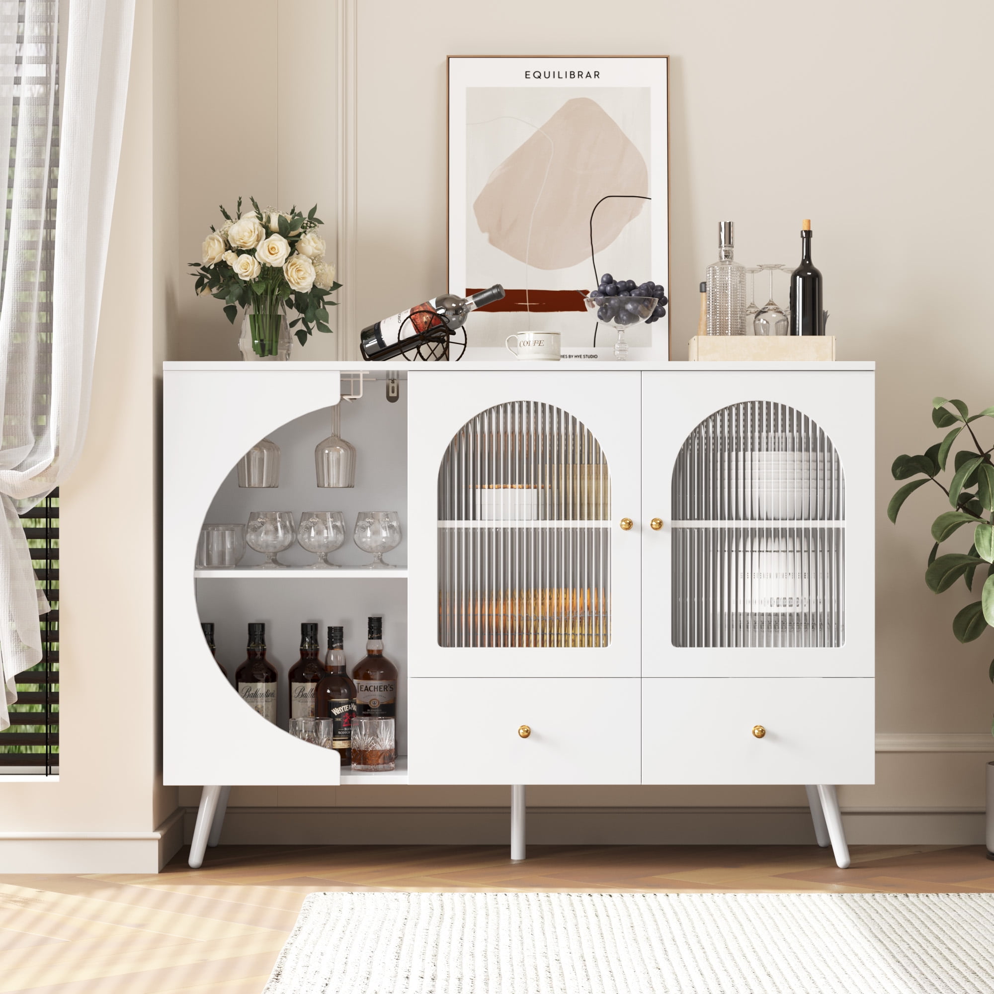 Free Shipping! Homfa Bar Cabinet with Glass Cup Holders, Modern ...