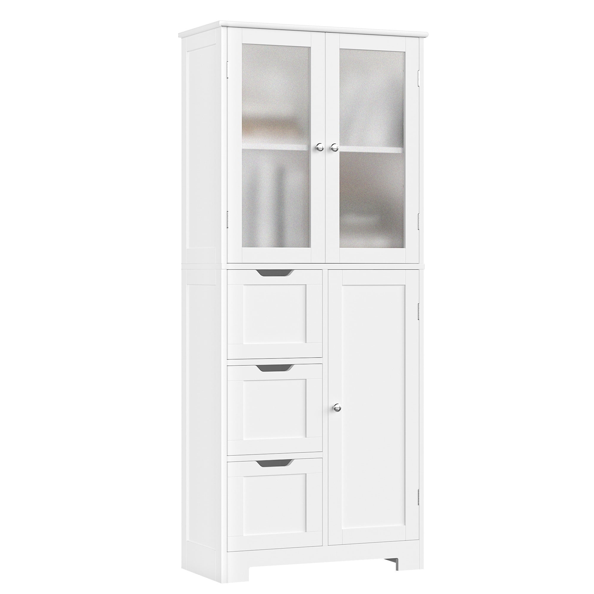 Homfa Bathroom Storage Cabinet, 56.6"H White Linen Cabinet with 3 Doors ...
