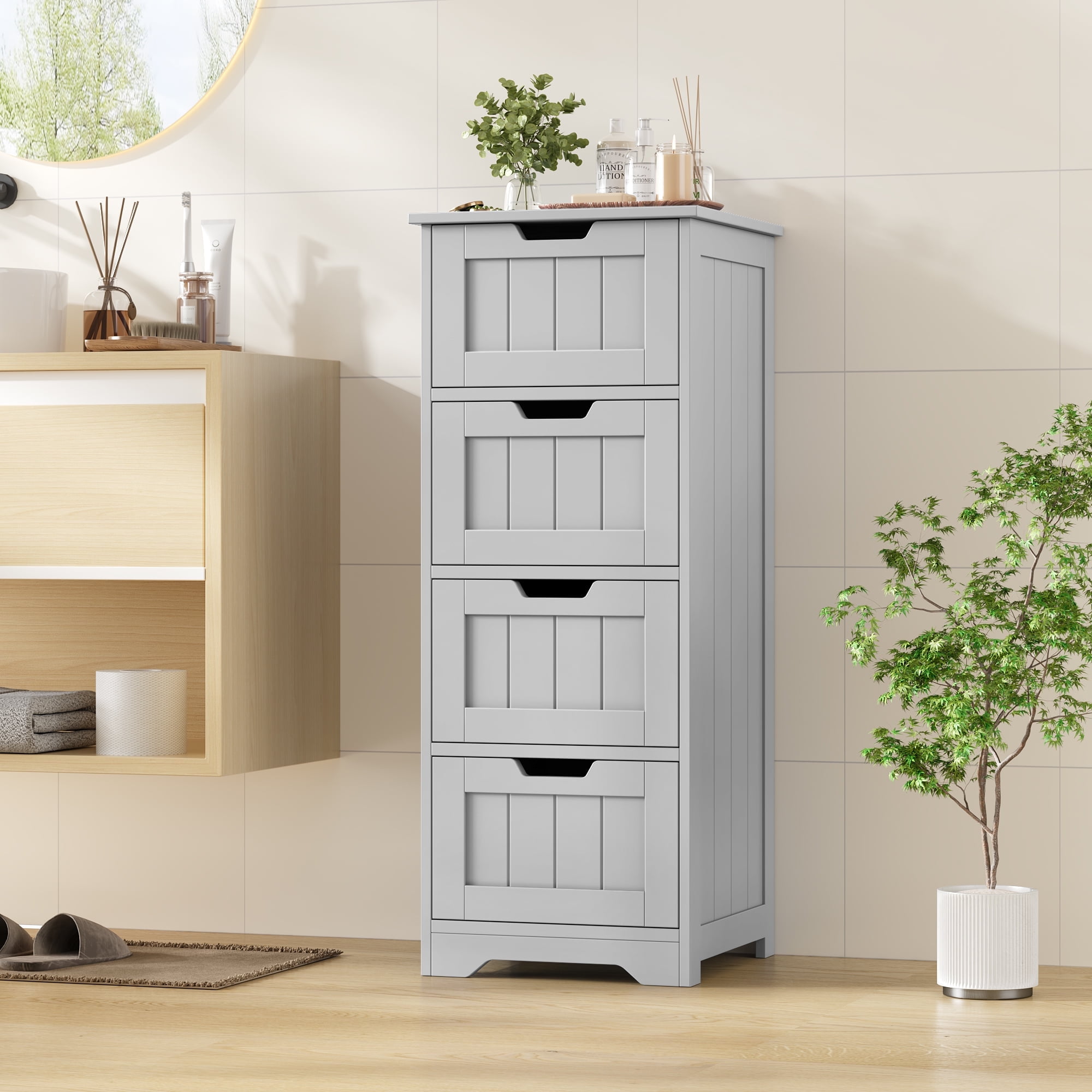 Homfa Bathroom Storage Cabinet, Free Standing Narrow Cabinet with 4 ...