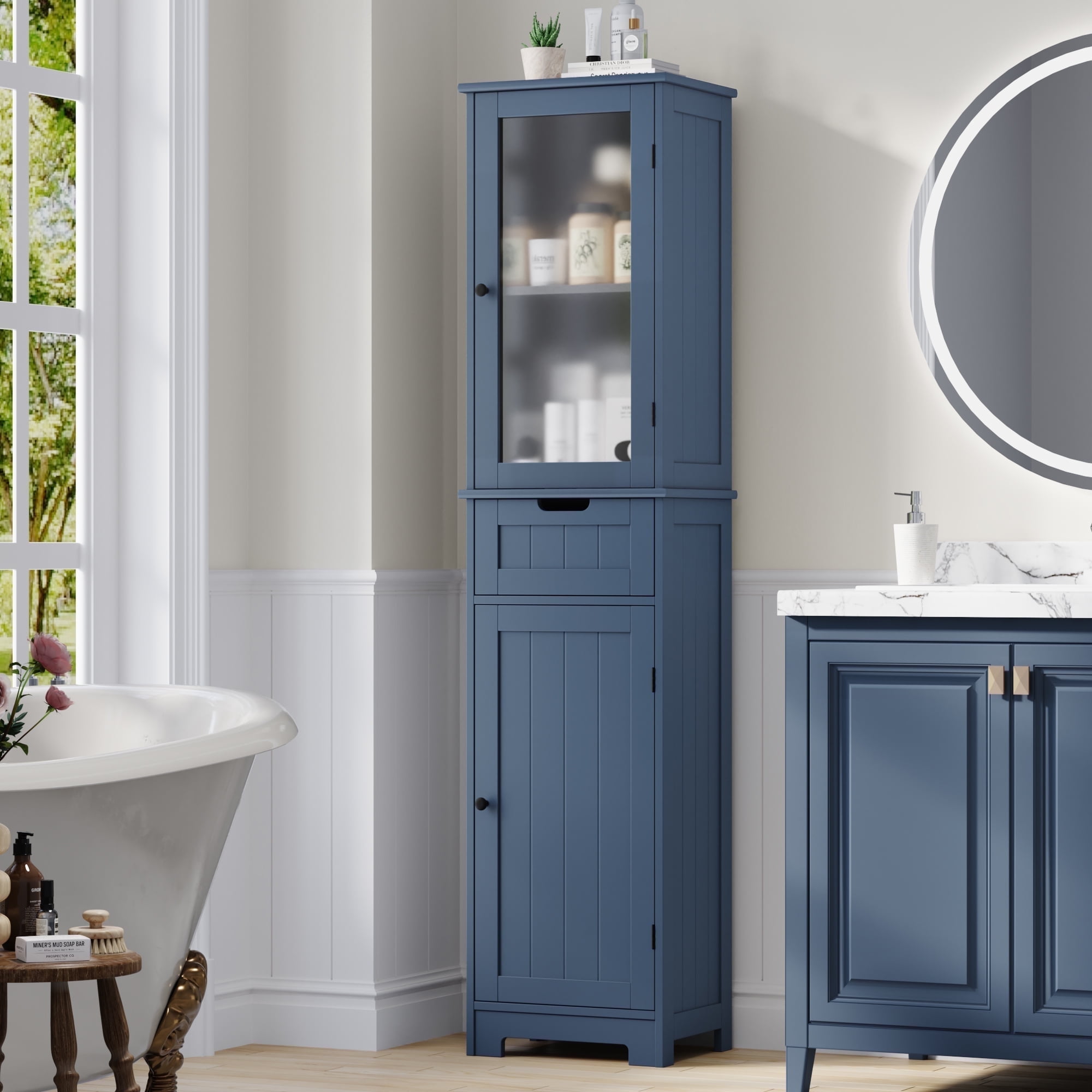 Homfa Bathroom Storage Cabinet, Linen Cabinet, Narrow Tall Cabinet ...