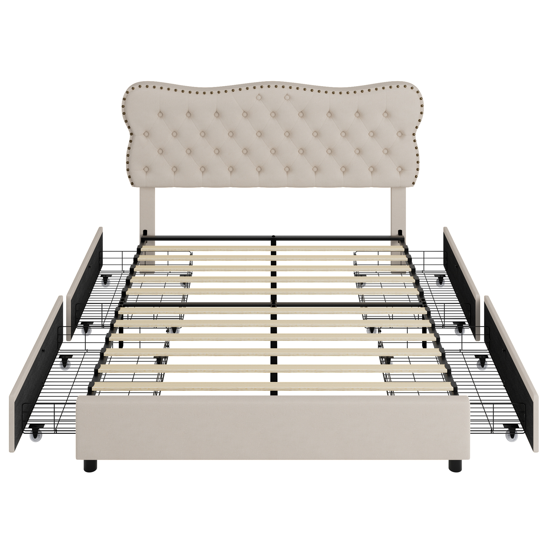 Shelburne Eastern King 4-drawer Button Tufted Storage Bed Beige ...