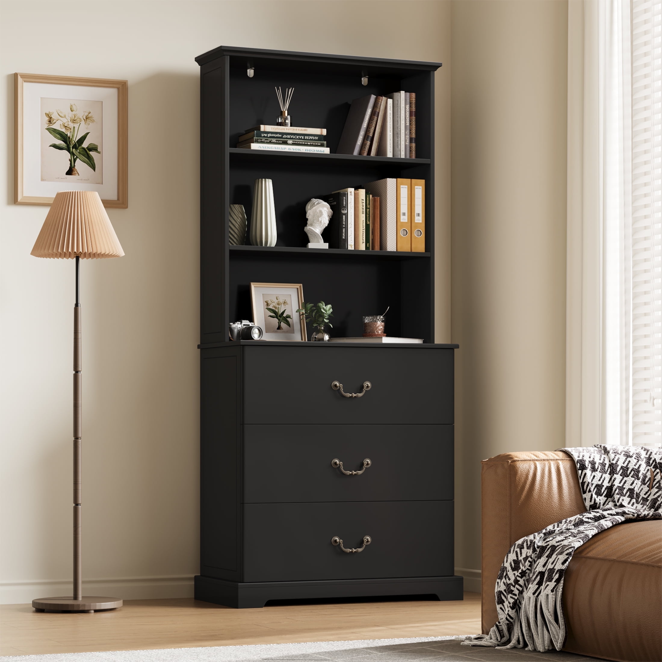 Homfa 71″ Tall Bookcases Floor Standing with 3 Drawers, 3-tier Open ...