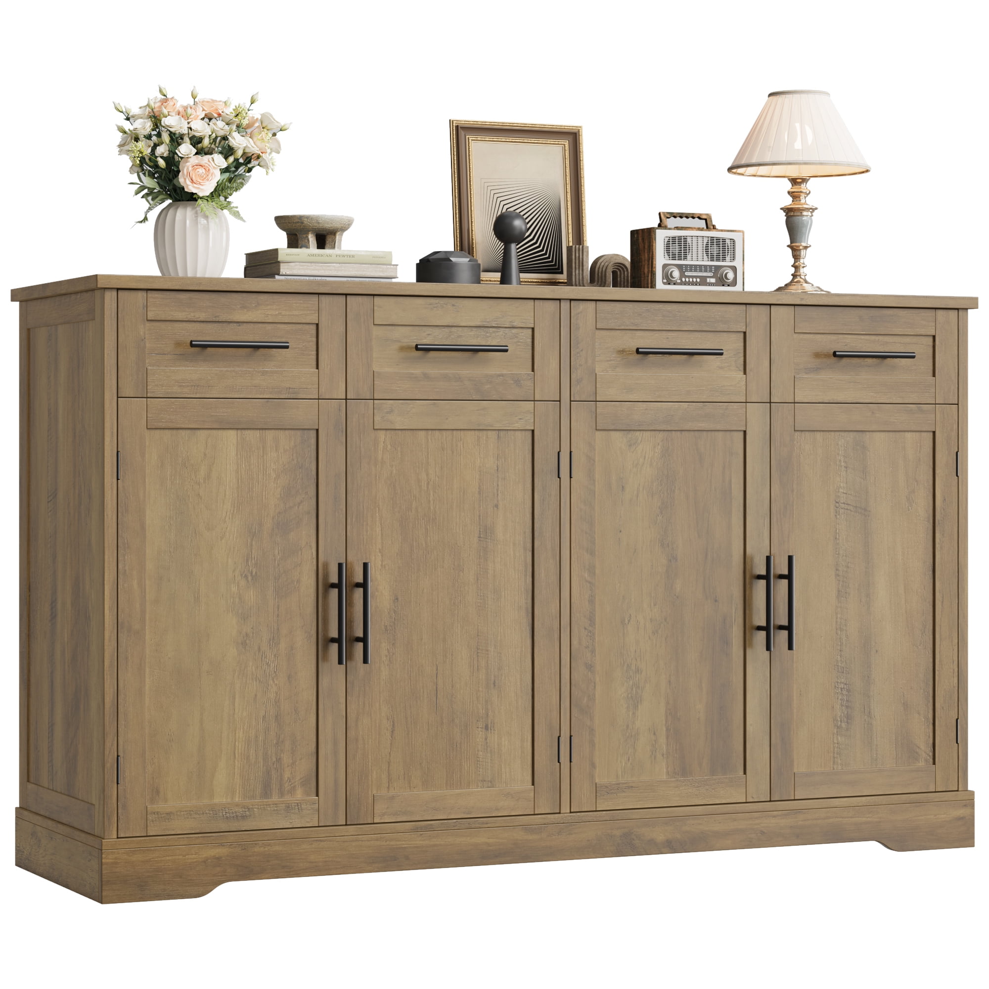 Homfa Buffet Cabinet with 4 Drawers, 59"W Sideboard Buffet Storage ...